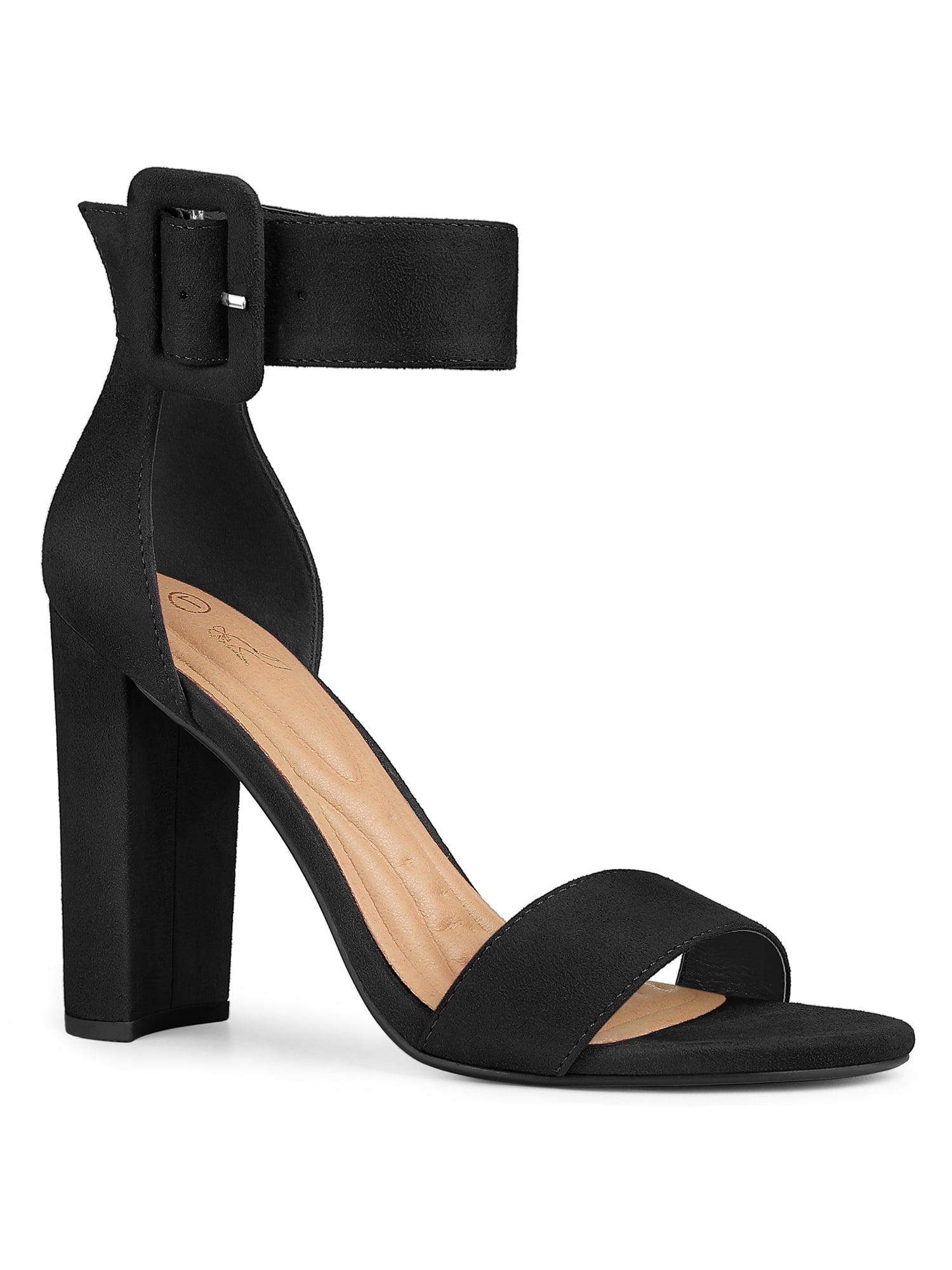 BLISSFUL STEP Open Toe Ankle Straps Block Heel Sandals for Women Black ...
