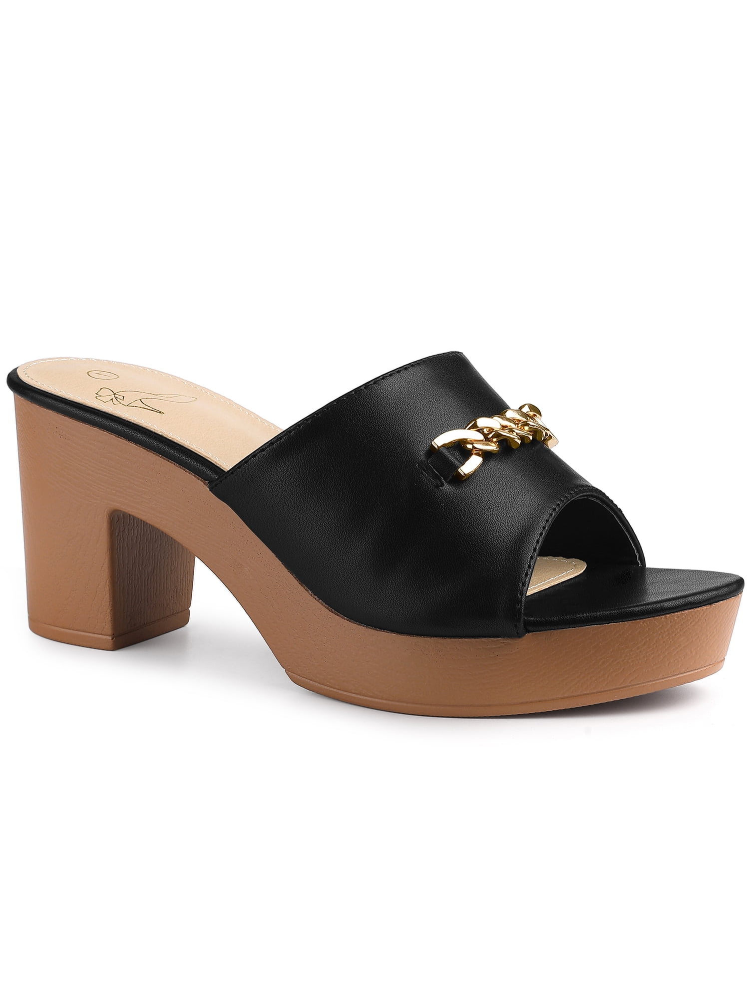 BLISSFUL STEP Open Toe Platform Block Heel Slides Sandals for Women ...