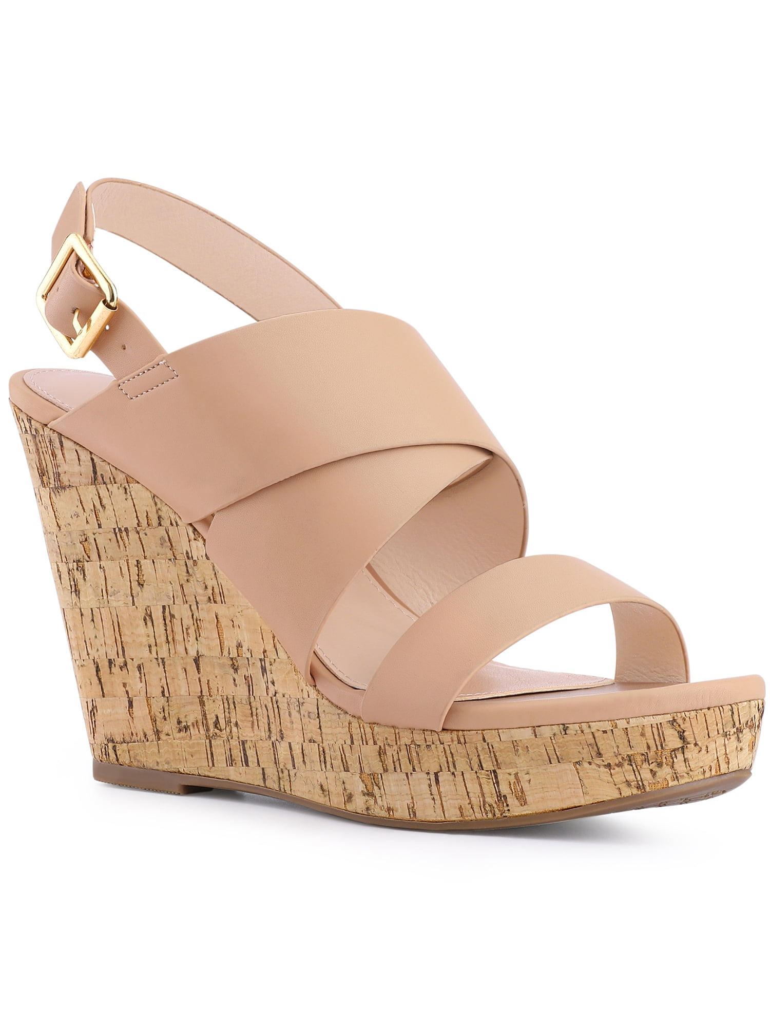 BLISSFUL STEP Open Toe Platform Wedge Heel Sandals for Women Black Nude ...