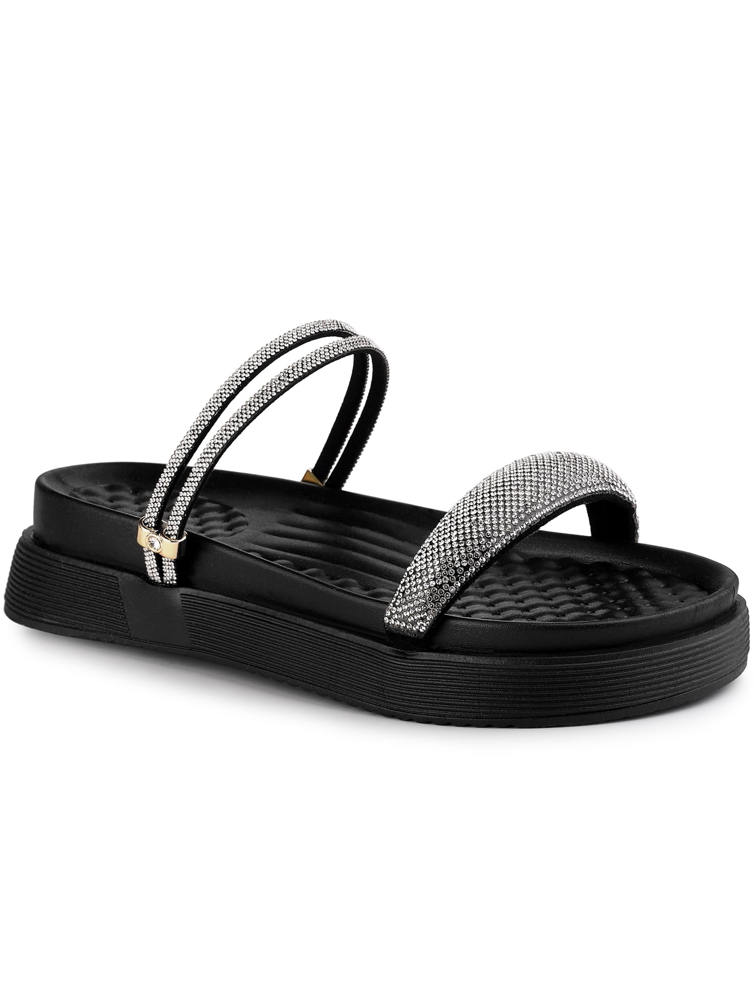 BLISSFUL STEP Open Toe Rhinestones Strap Slingback Platform Sandal for ...