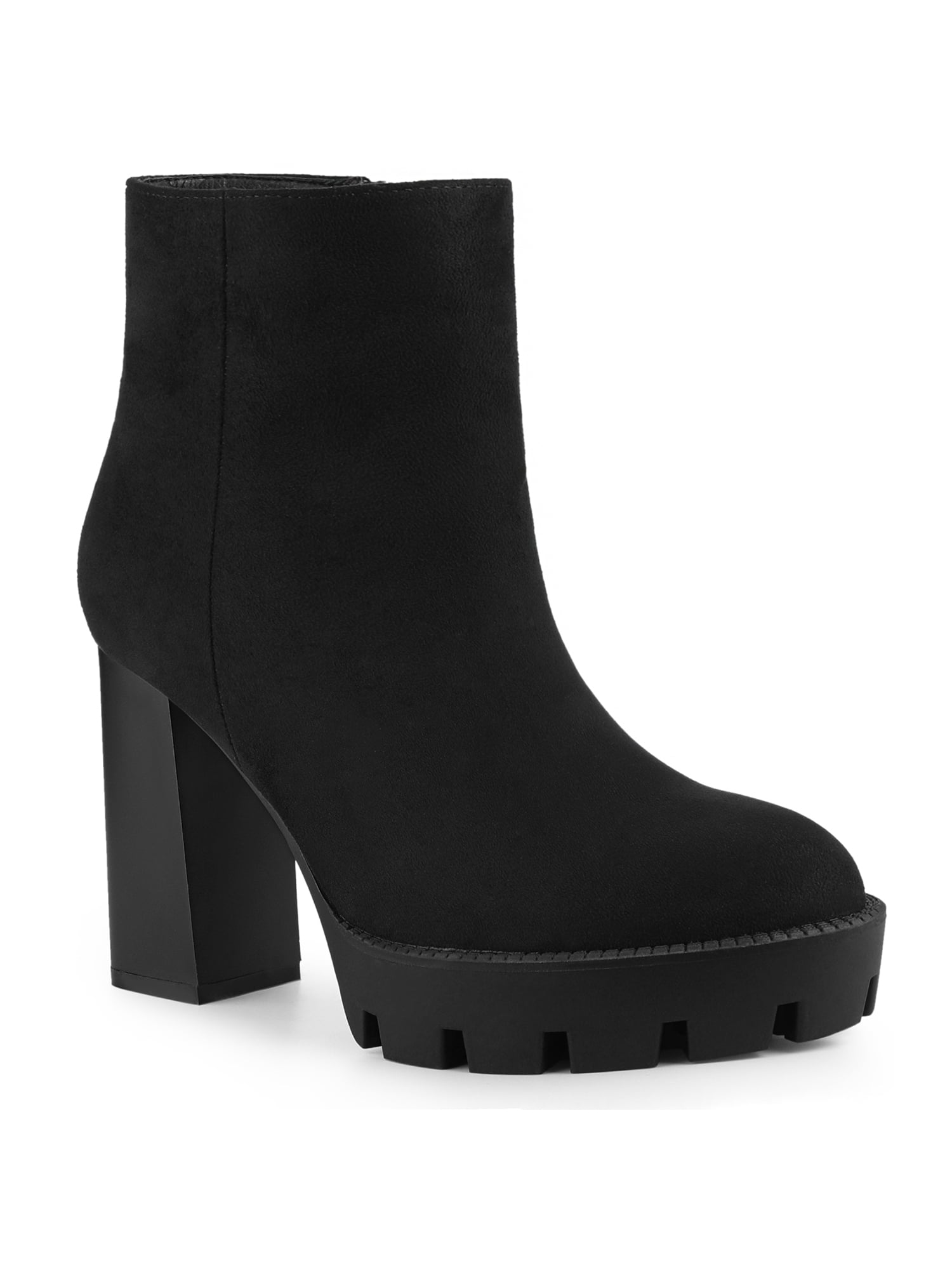 Perphy Platform Boots Round Toe Side Zip Block Heels Ankle Boots for ...