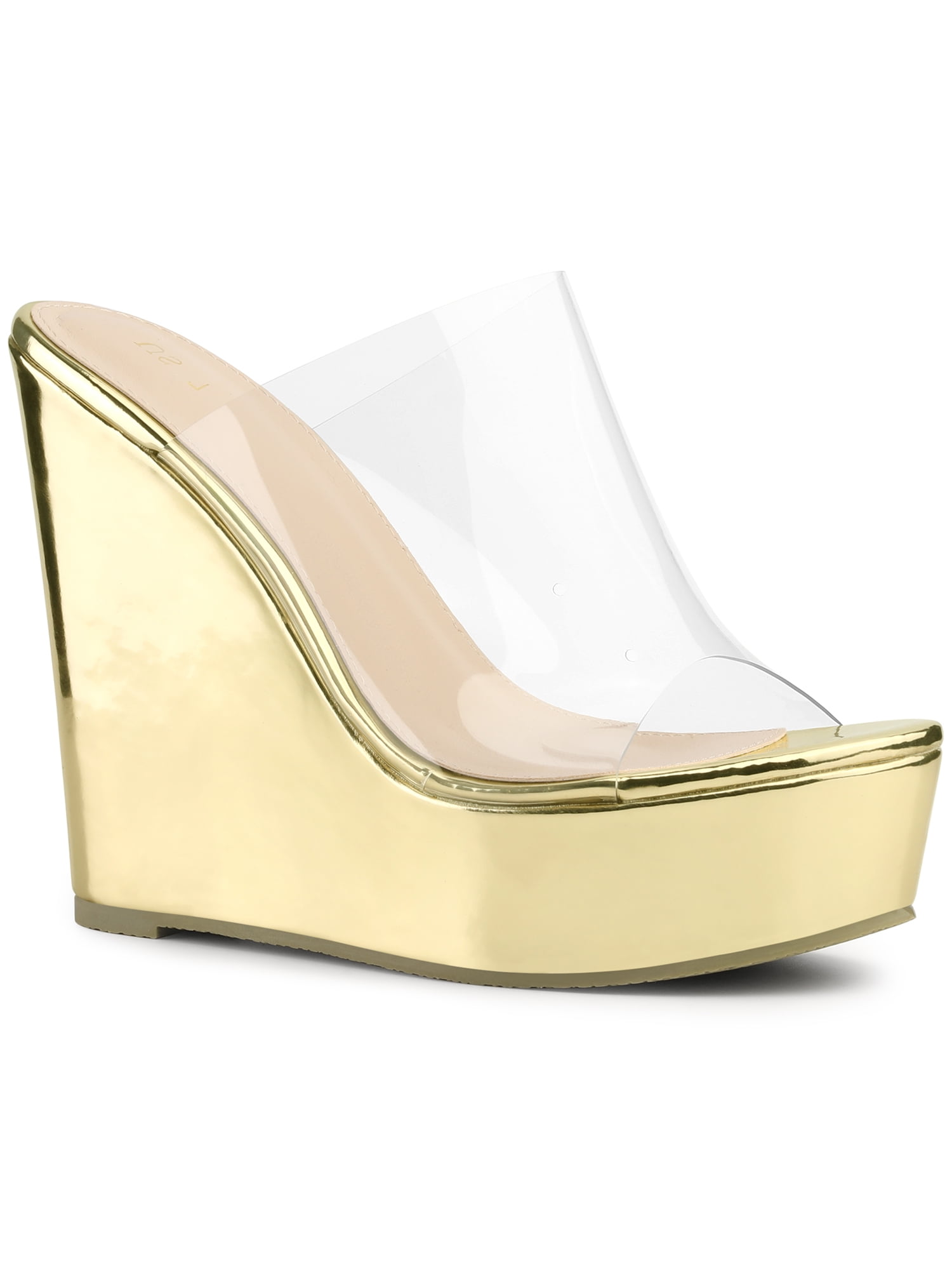 BLISSFUL STEP Platform Clear Strap Wedge Heel Slide Sandals for Women ...