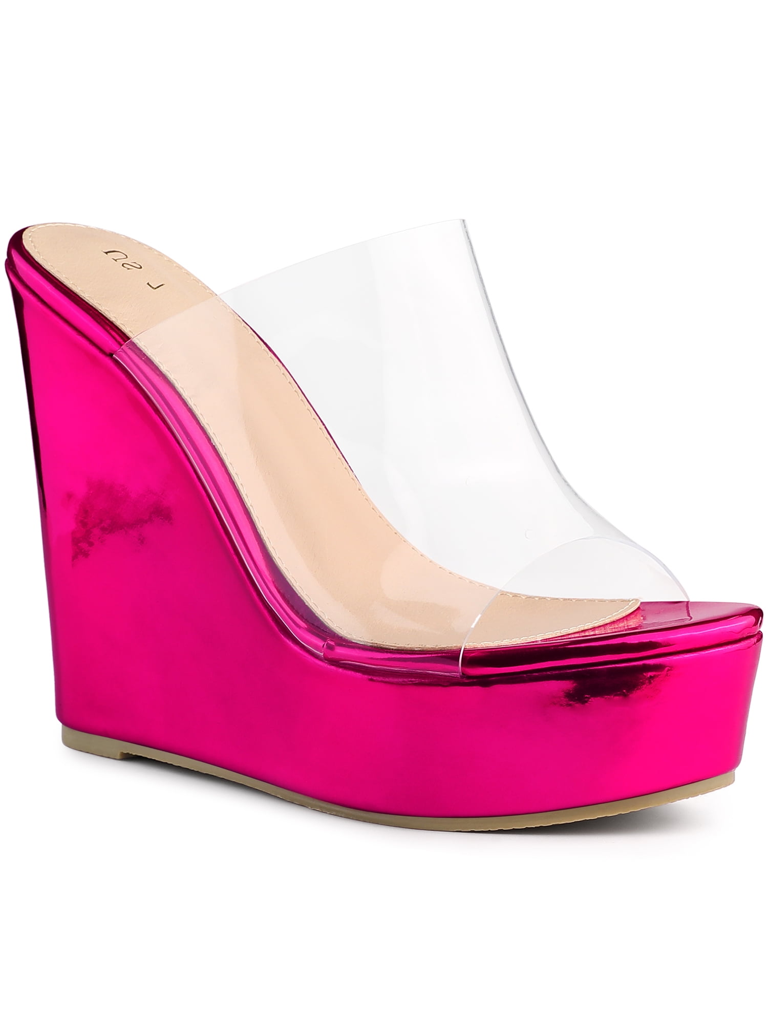 Perphy Platform Clear Strap Wedge Heel Slide Sandals for Women Hot Pink ...