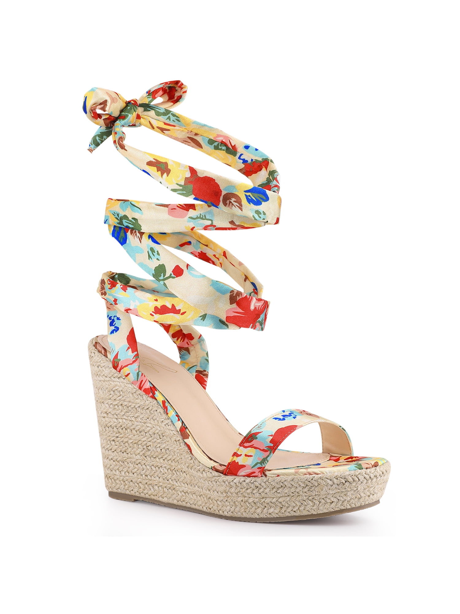 BLISSFUL STEP Platform Floral Printed Espadrille Wedge Sandals for ...