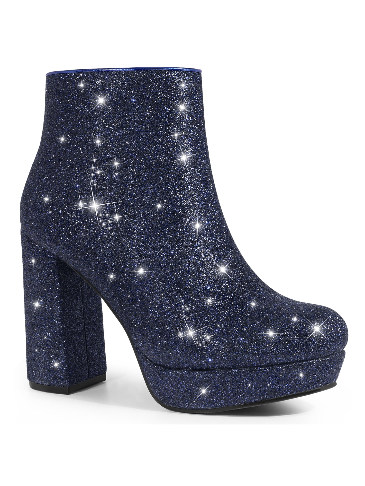 BLISSFUL STEP Women's Ankle Boots Sparkly Glitter Chunky Heel Platform ...
