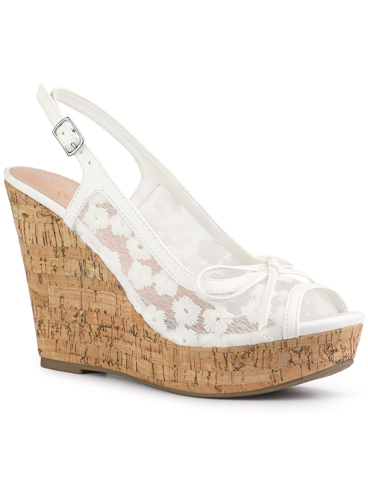 BLISSFUL STEP Easter Edition Platform Heels Lace Bow Slingback Wedge ...