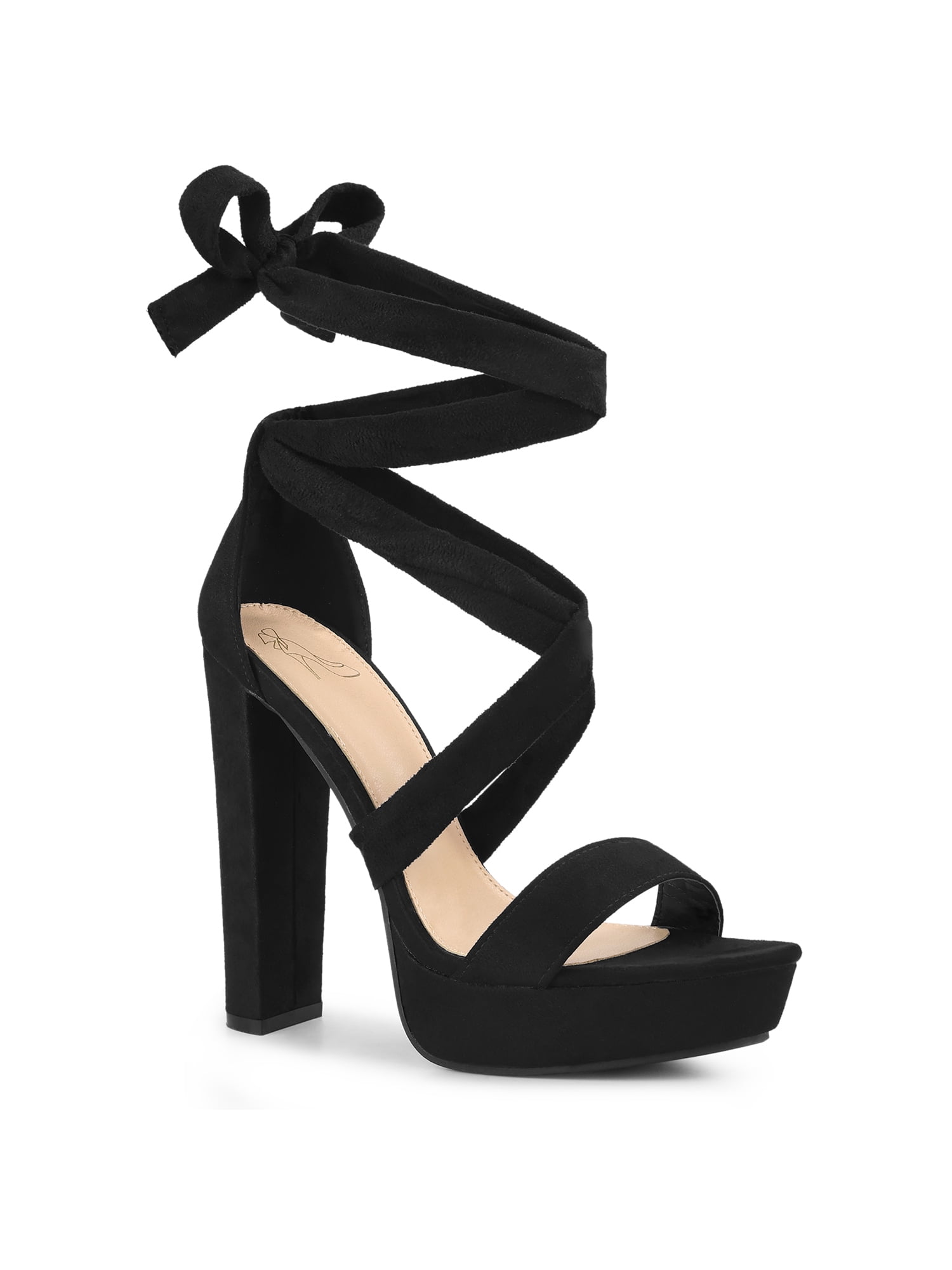 BLISSFUL STEP Platform Lace Up Chunky Heels Sandals Black (Size 8 ...