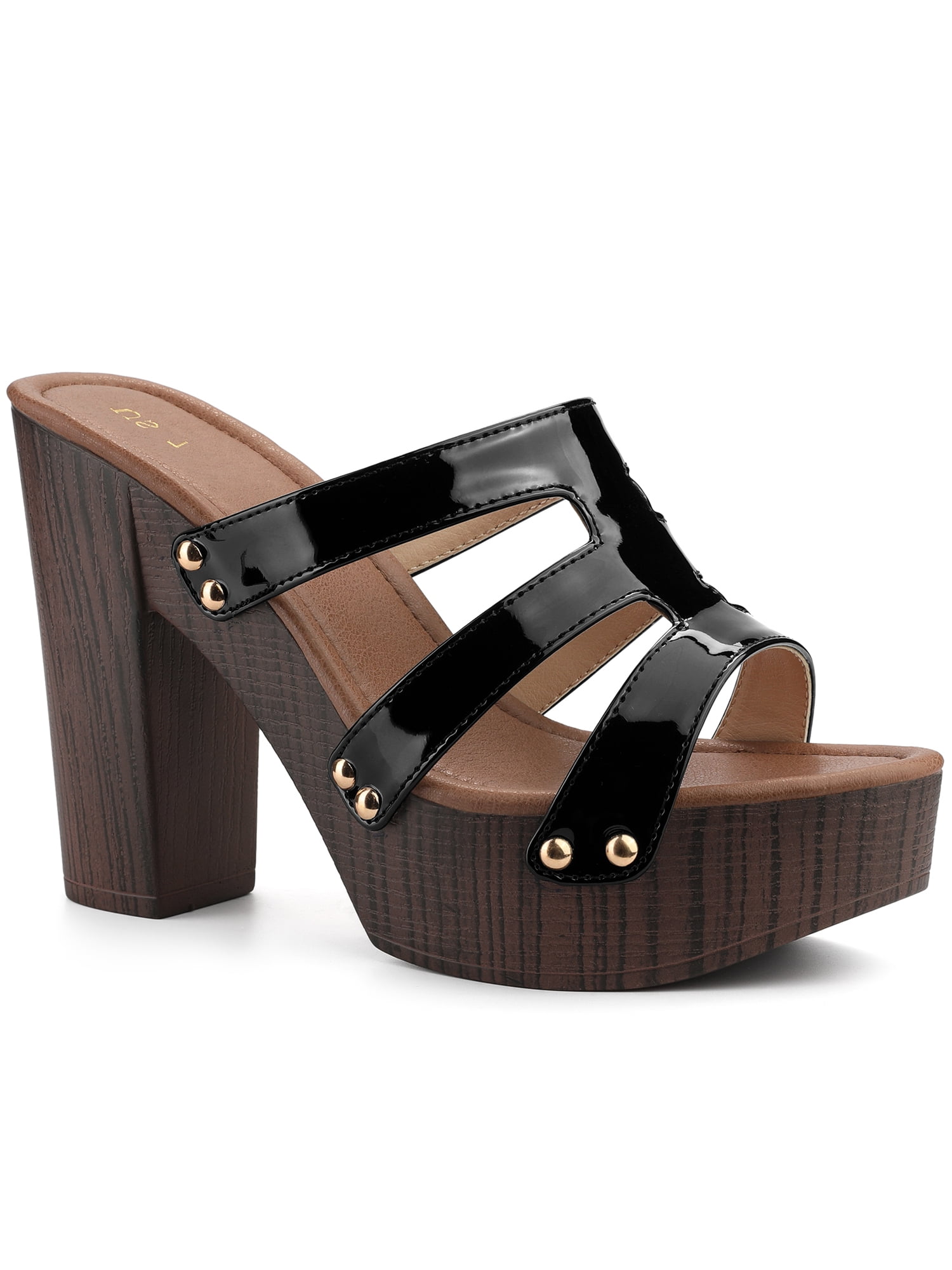 BLISSFUL STEP Platform Open Toe Block Heels Slides Sandals for Women ...