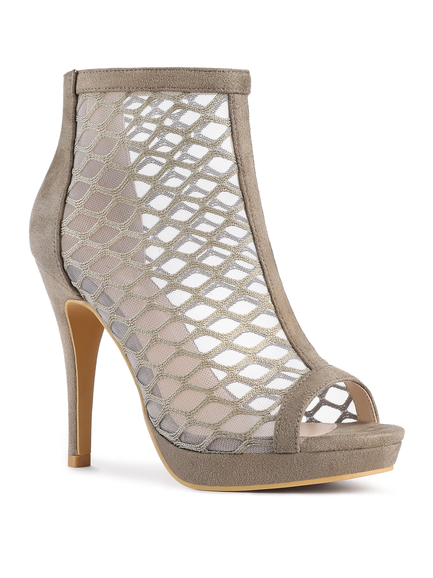 BLISSFUL STEP Platform Peep Toe Mesh Back Zip Stiletto Heel Sandal for ...