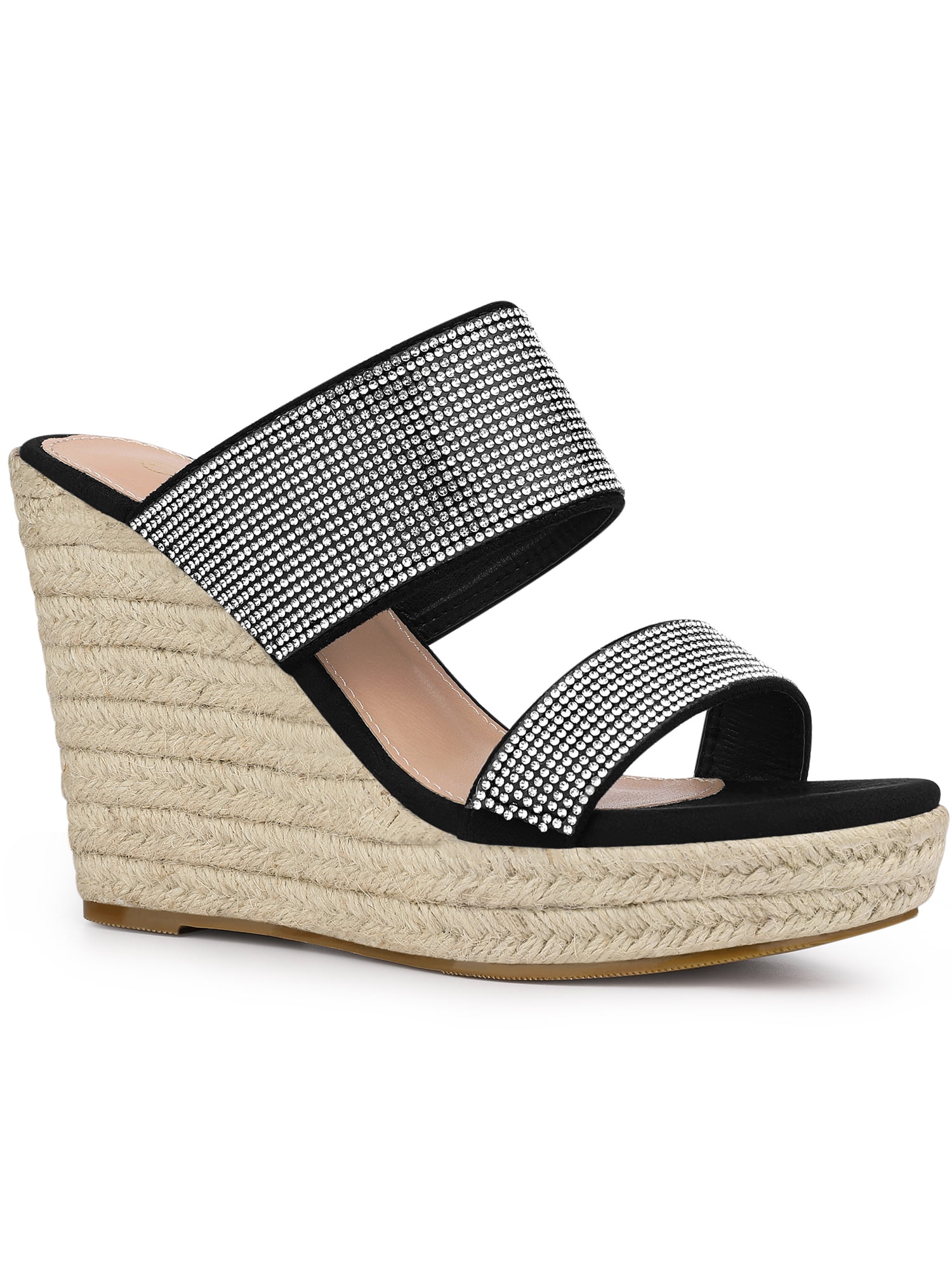 BLISSFUL STEP Platform Rhinestones Dual Strap Espadrille Wedge Sandals ...