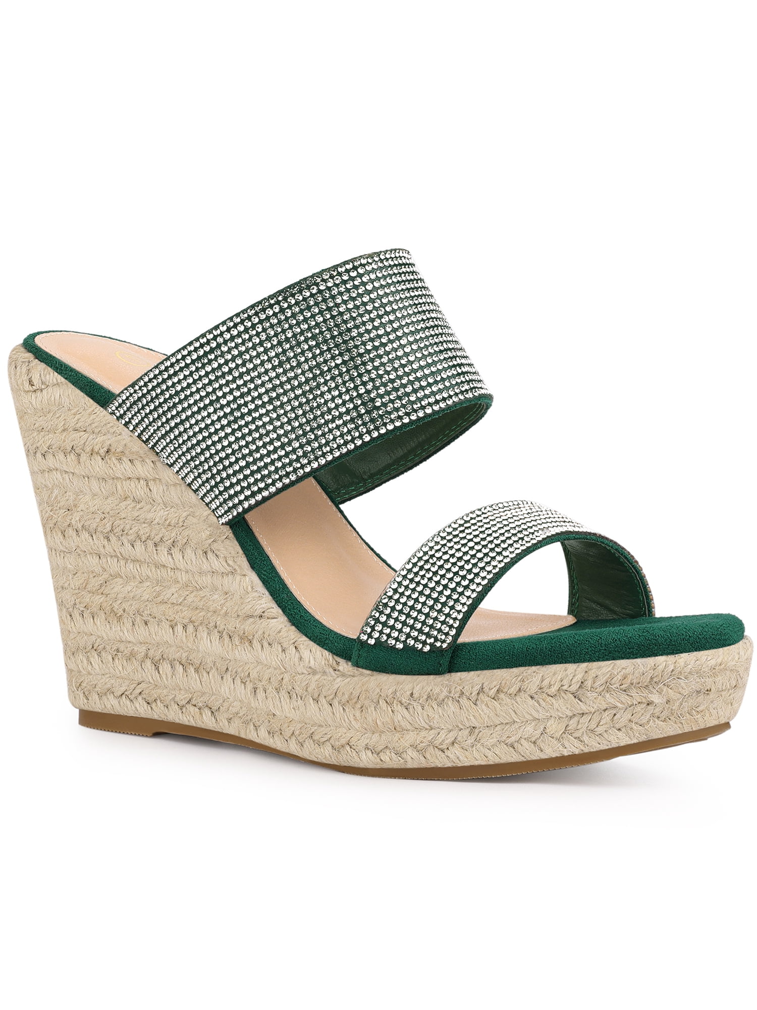 BLISSFUL STEP Platform Rhinestones Dual Strap Espadrille Wedge Sandals ...
