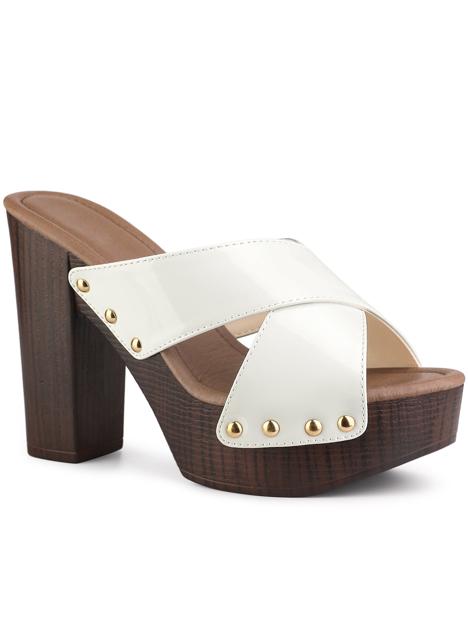 Perphy Platform Sandals Crisscross Strap Chunky Heels Sandals for Women ...