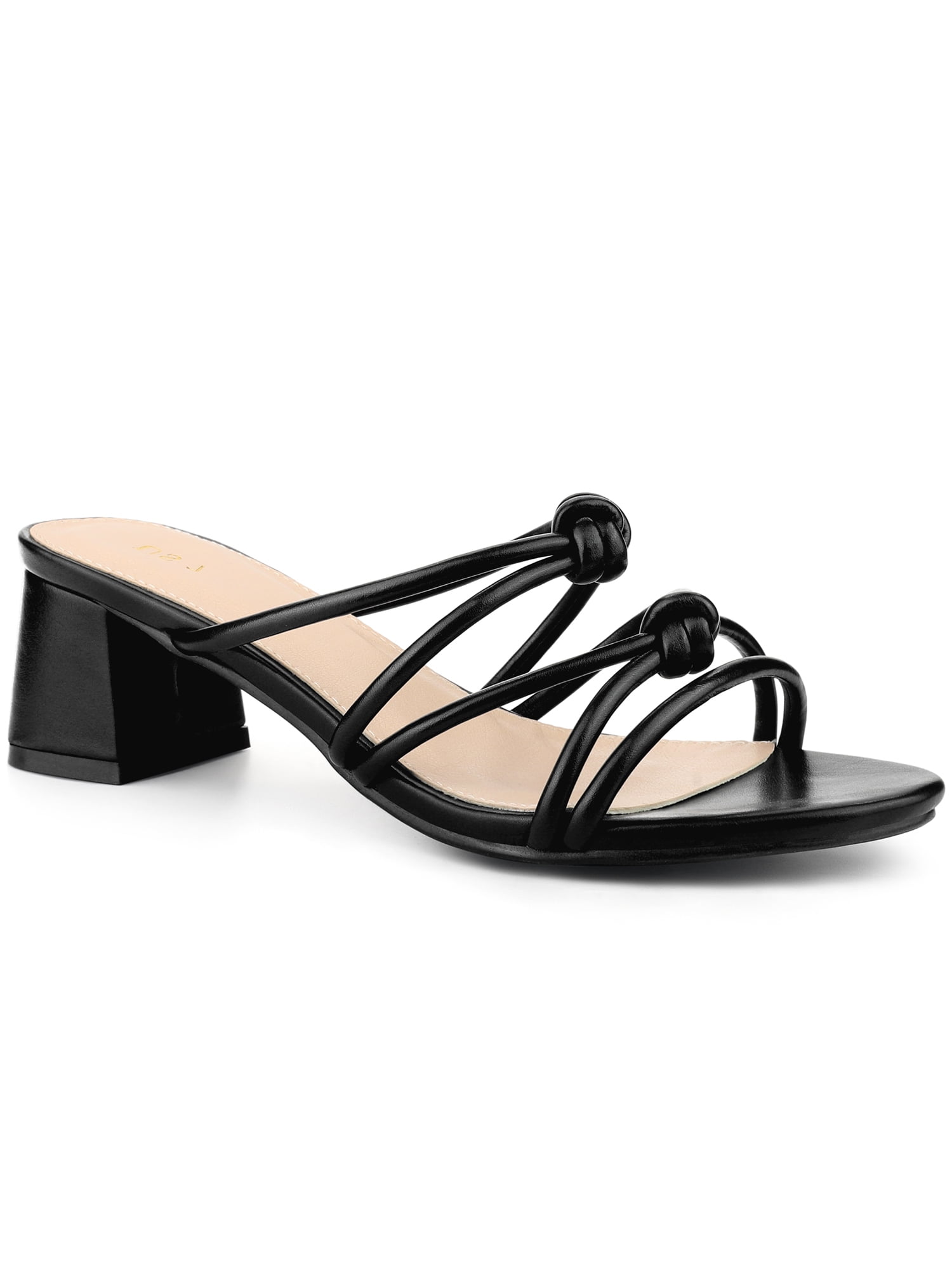 BLISSFUL STEP Pointed Toe Double Knotted Block Heel Slide Sandals for ...
