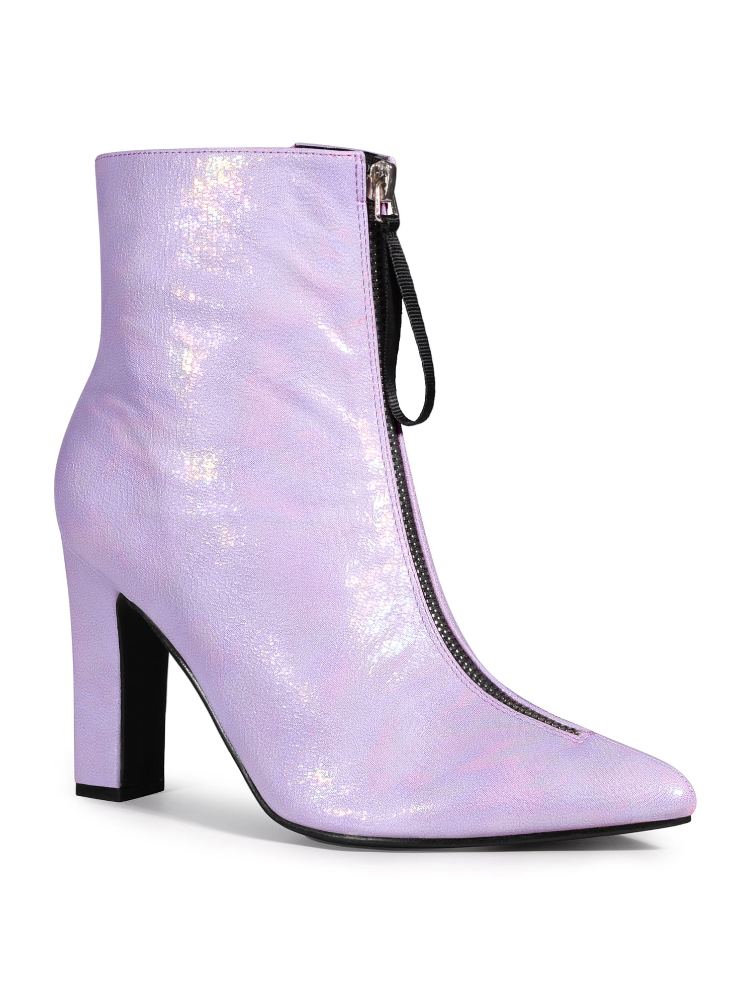 BLISSFUL STEP Pointed Toe Front Zip Block Heel Ankle Boots for Women ...