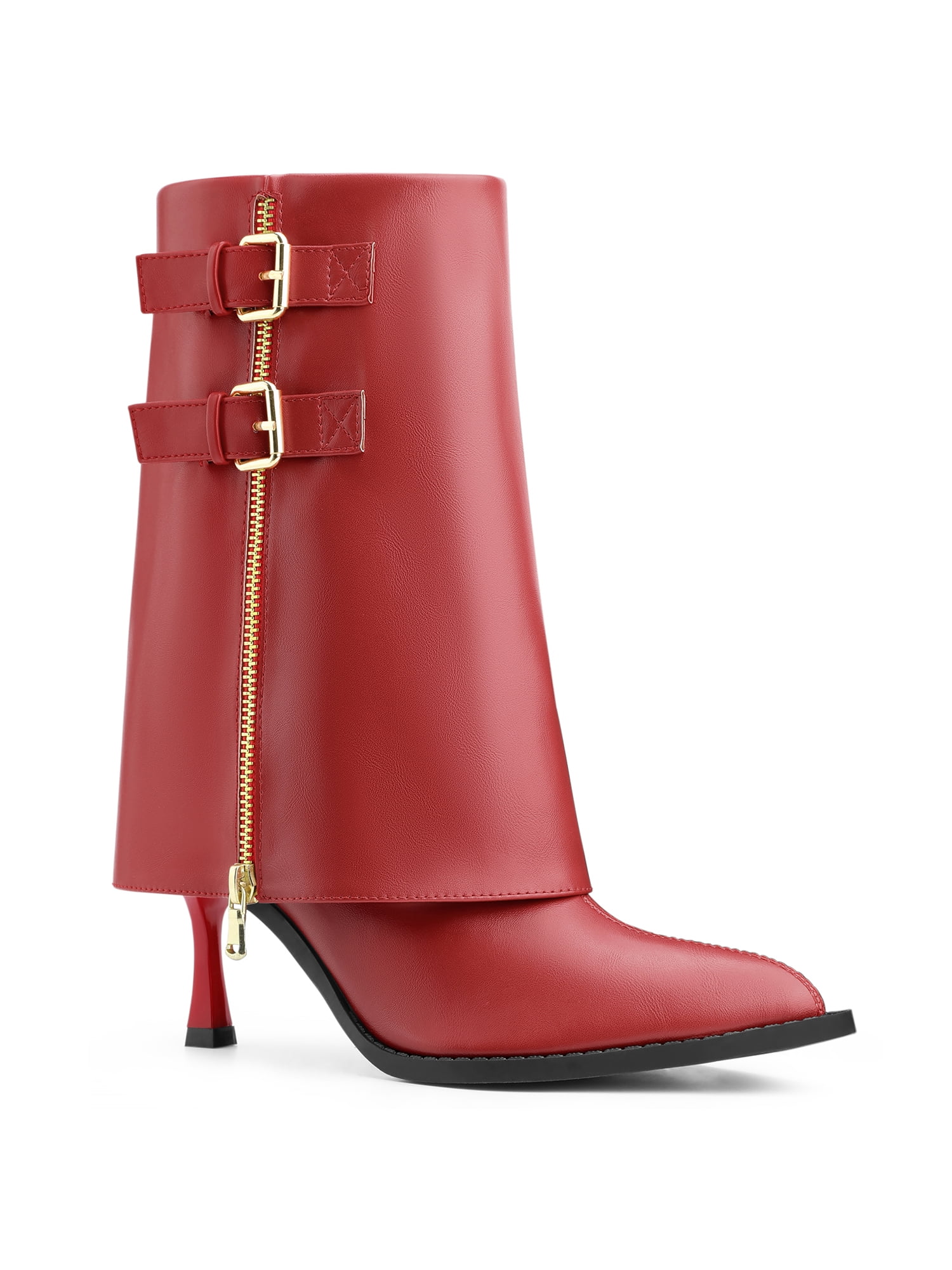 BLISSFUL STEP Women's Boots Mid-Calf Stiletto Heel Pointed Toe Buckle ...