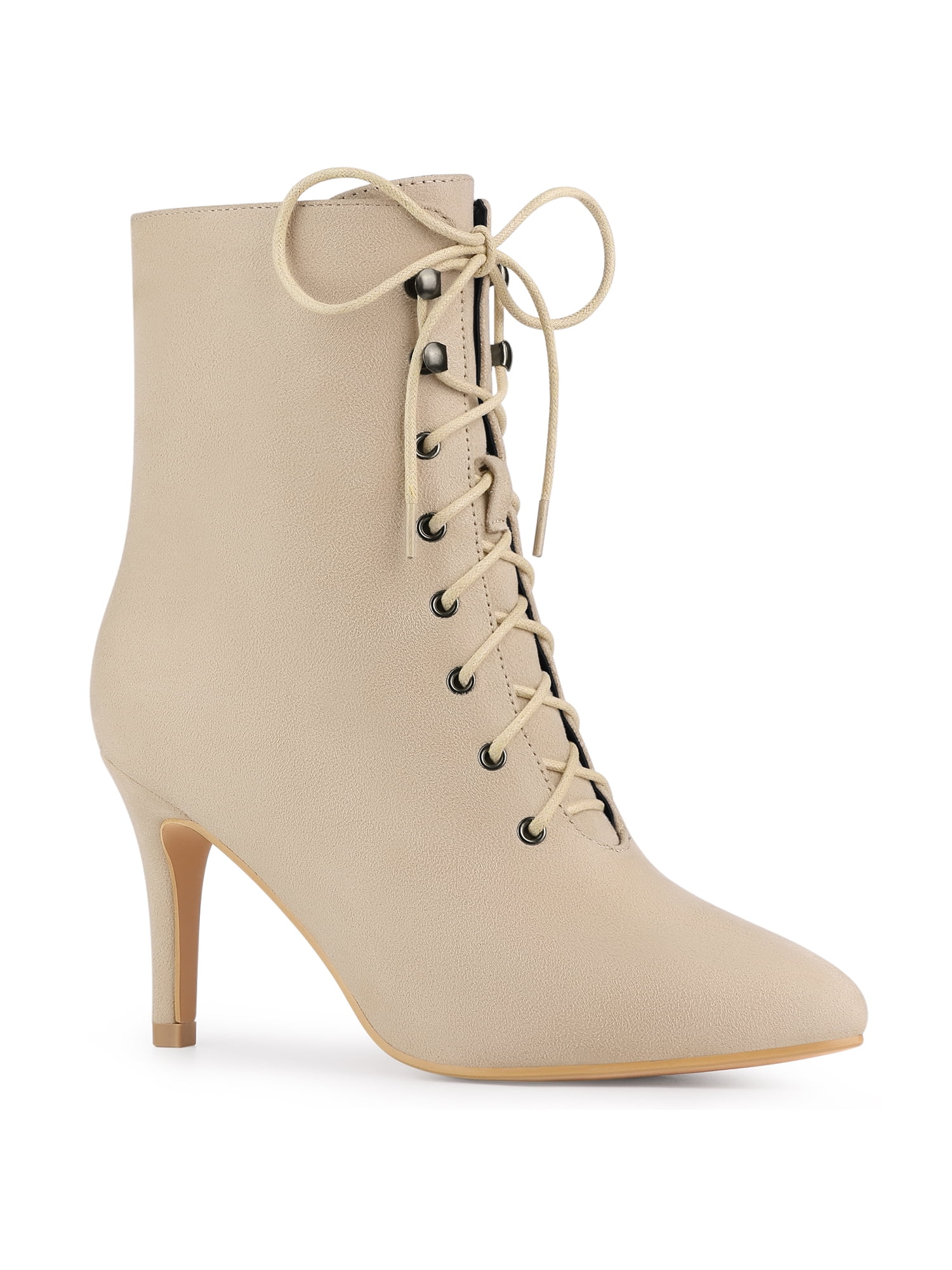 Perphy Pointy Toe Zip Lace Up Stiletto Heel Ankle Boots for Women ...