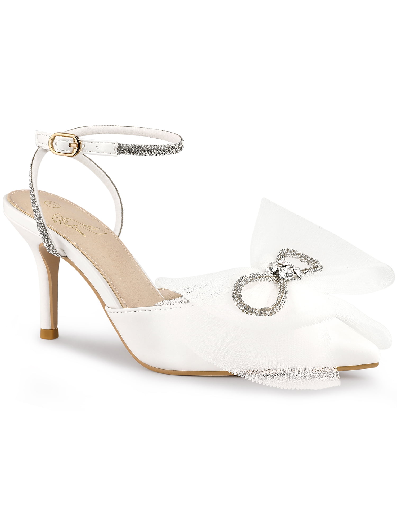 Perphy Rhines Mesh Bow Slingback Stiletto Heel Pumps for Women ...
