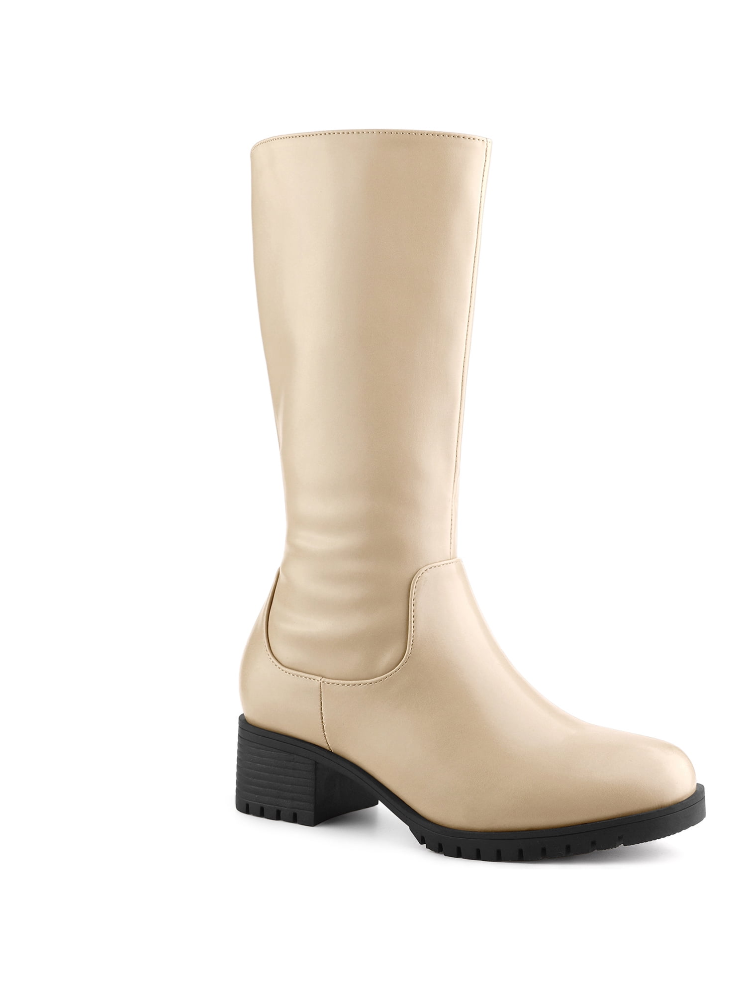 Perphy Round Toe Low Block Heels Mid Calf Boots for Women - Walmart.com