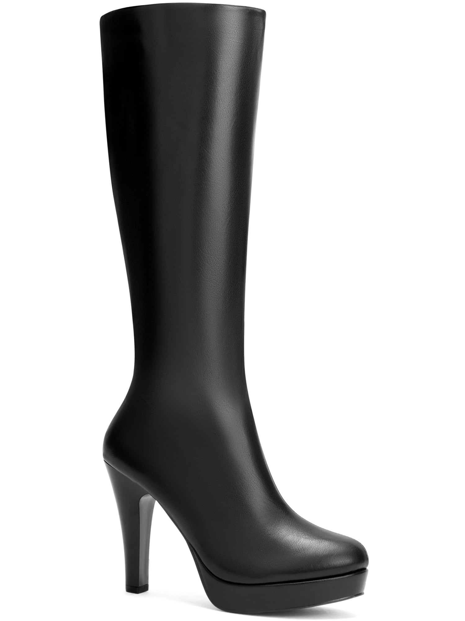 BLISSFUL STEP Round Toe Platform Chunky Heel Knee High Boots for Women ...