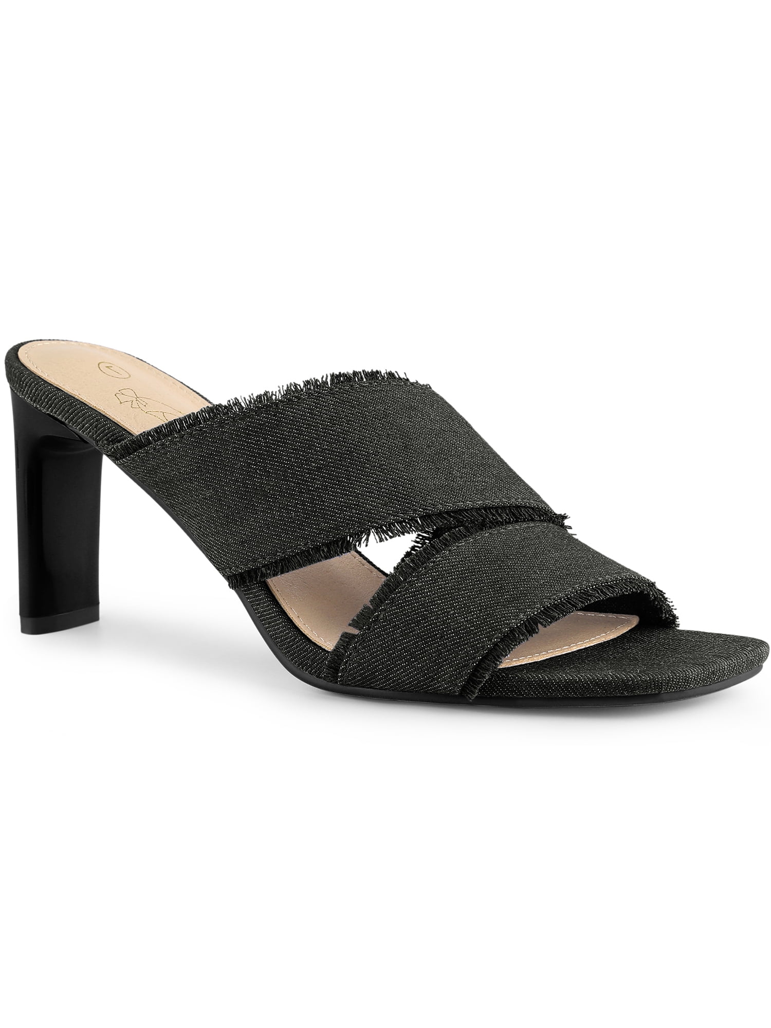 BLISSFUL STEP Slide Heels Mules Block Heel Sandals for Women Black 10 ...