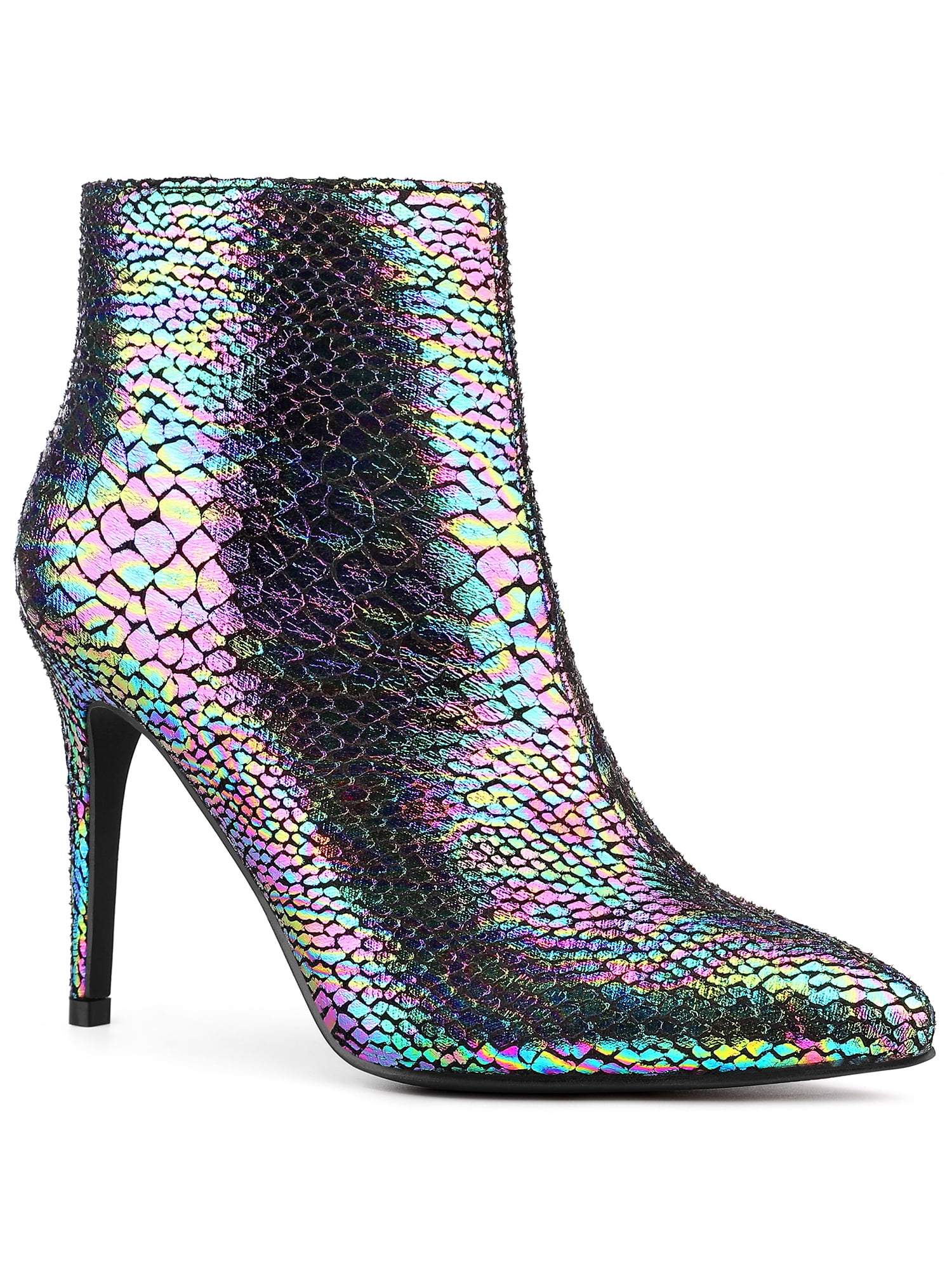 BLISSFUL STEP Snake Printed Pointed Toe Stiletto Heel Ankle Boots for ...