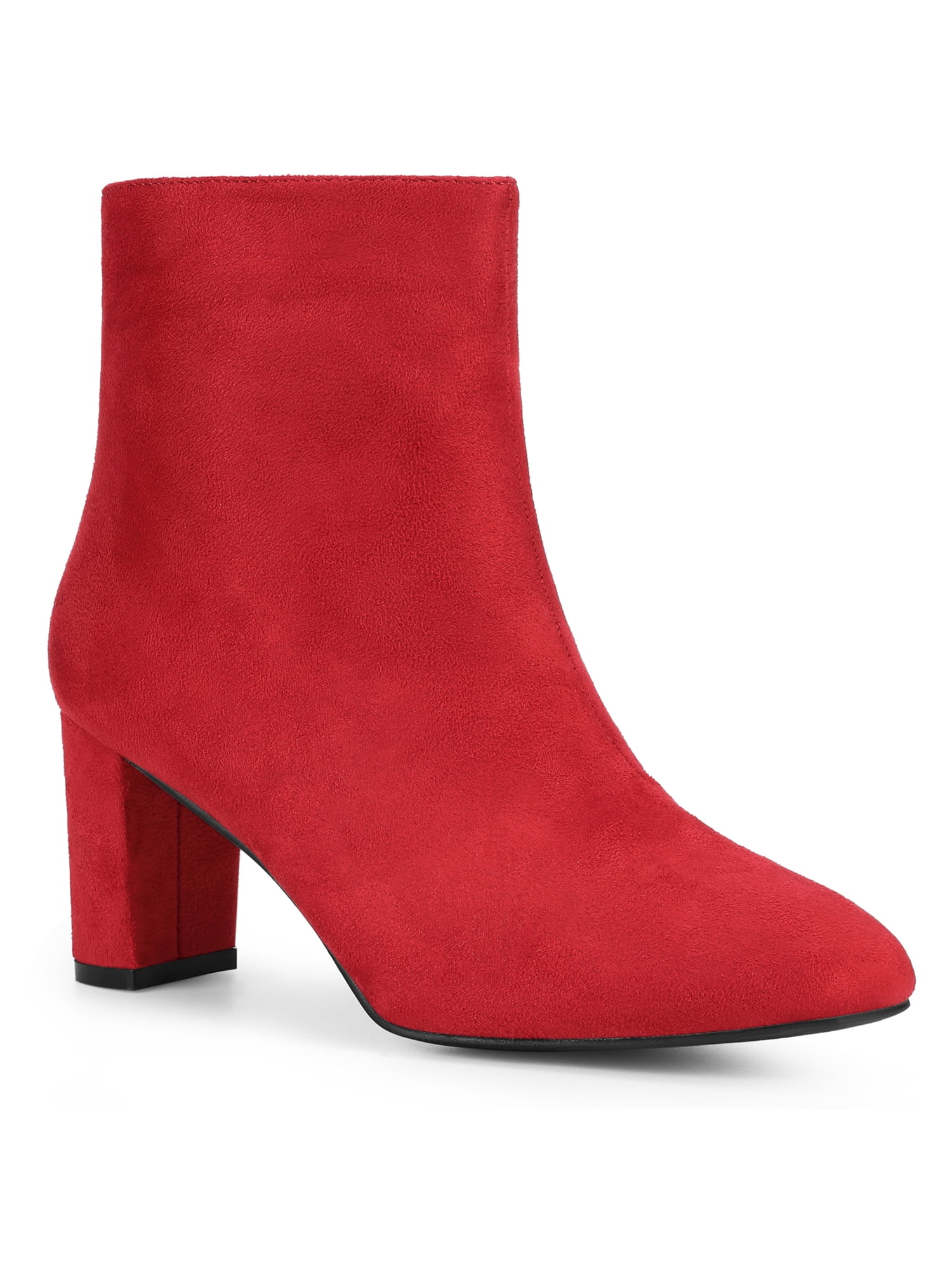BLISSFUL STEP Square Toe Block Heel Ankle Boots for Women Red 7 ...