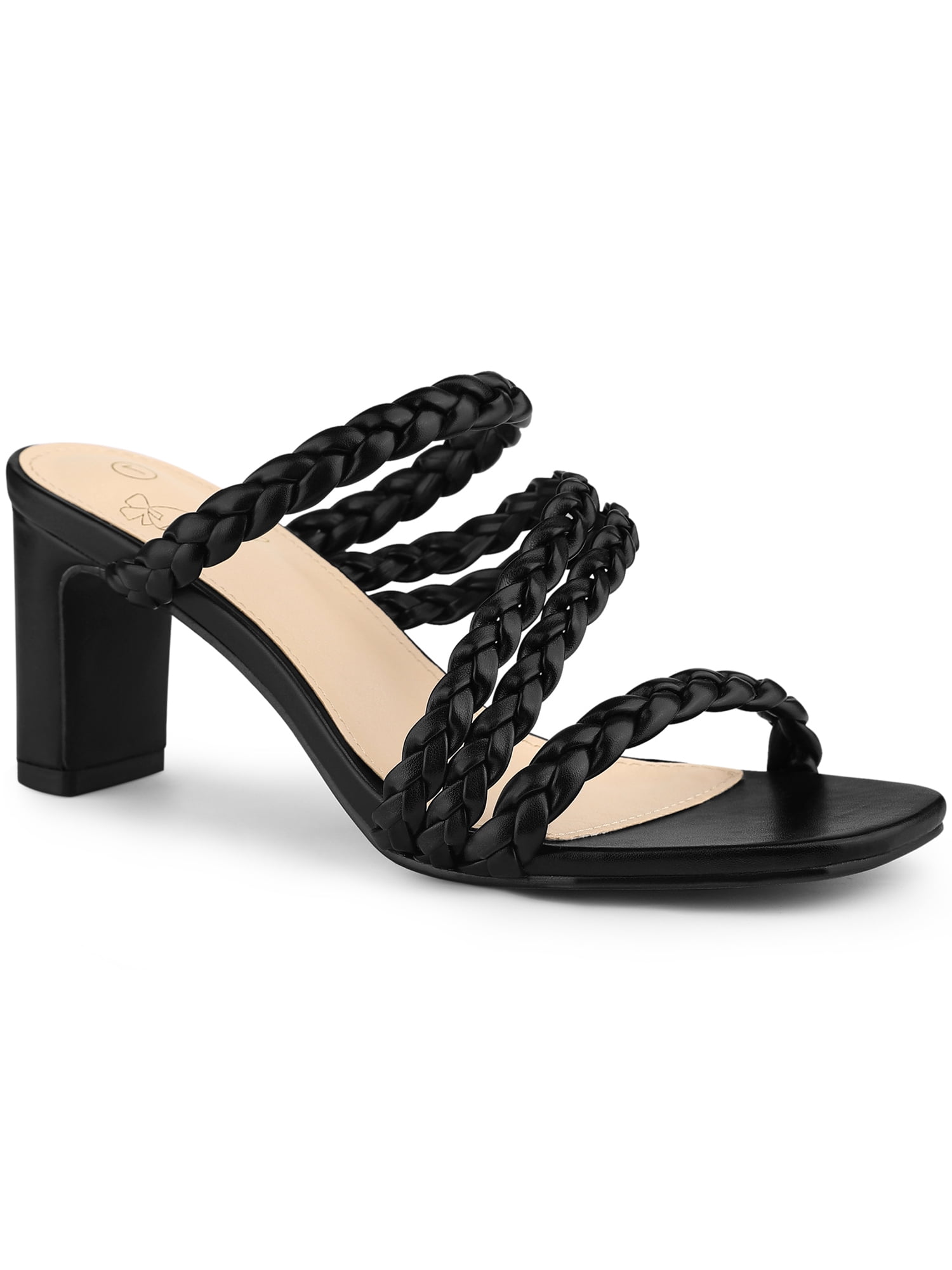 Perphy Square Toe Braided Block Heels Sandals for Women - Walmart.com
