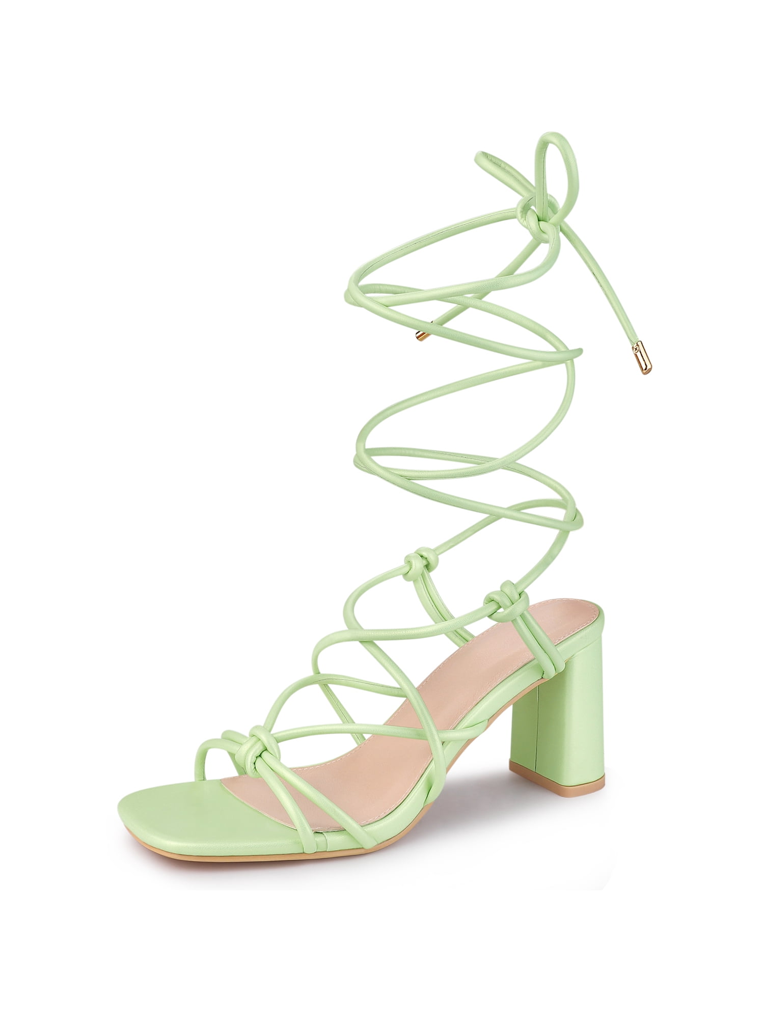 Perphy Square Toe Strappy Lace Up Slingback Block Heel Sandals for ...