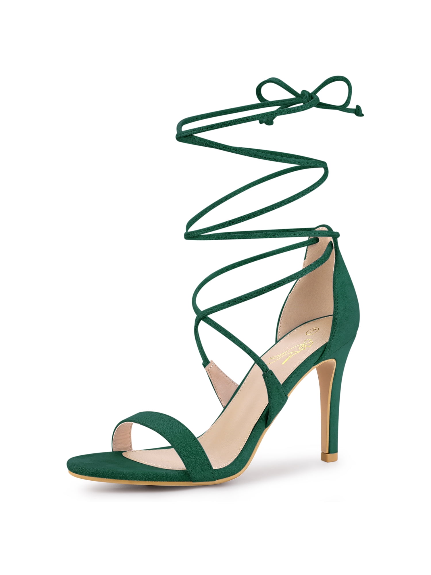 BLISSFUL STEP Stiletto High Heels Lace Up Sandals for Women Green 8 ...