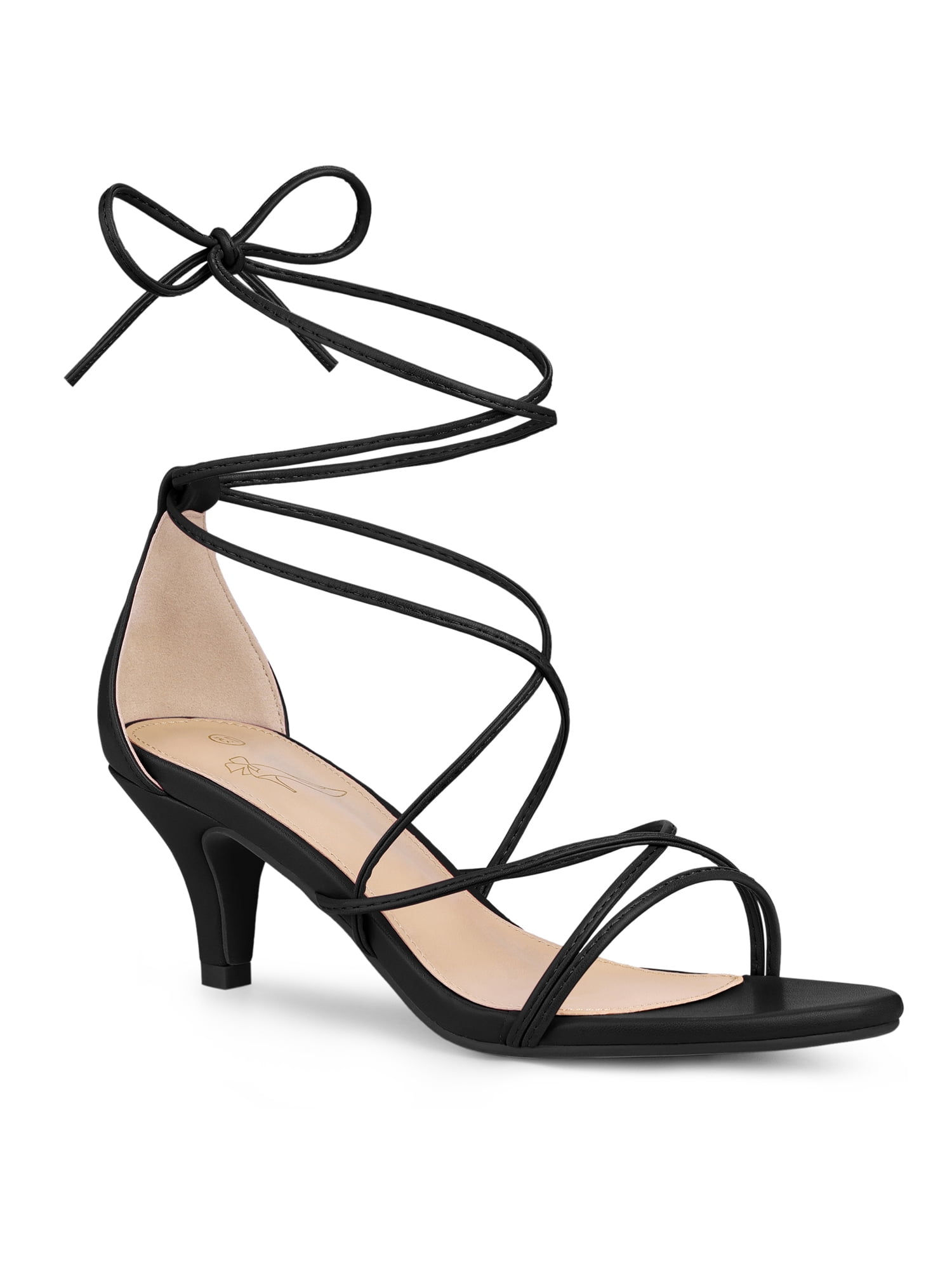 BLISSFUL STEP Strappy Kitten Heel Lace Up Sandals for Women - Walmart.com