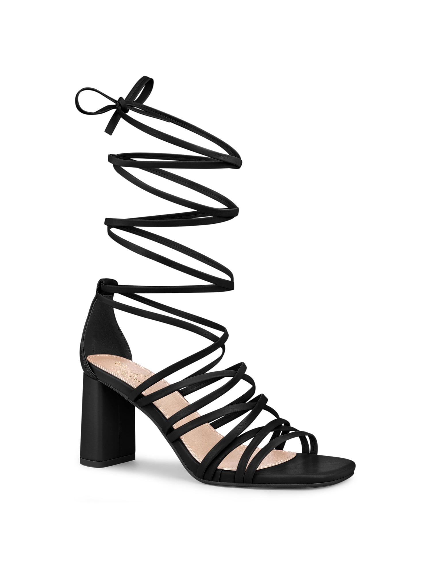 Perphy Strappy Open Toe Lace Up Chunky Heel Sandals for Women - Walmart.com