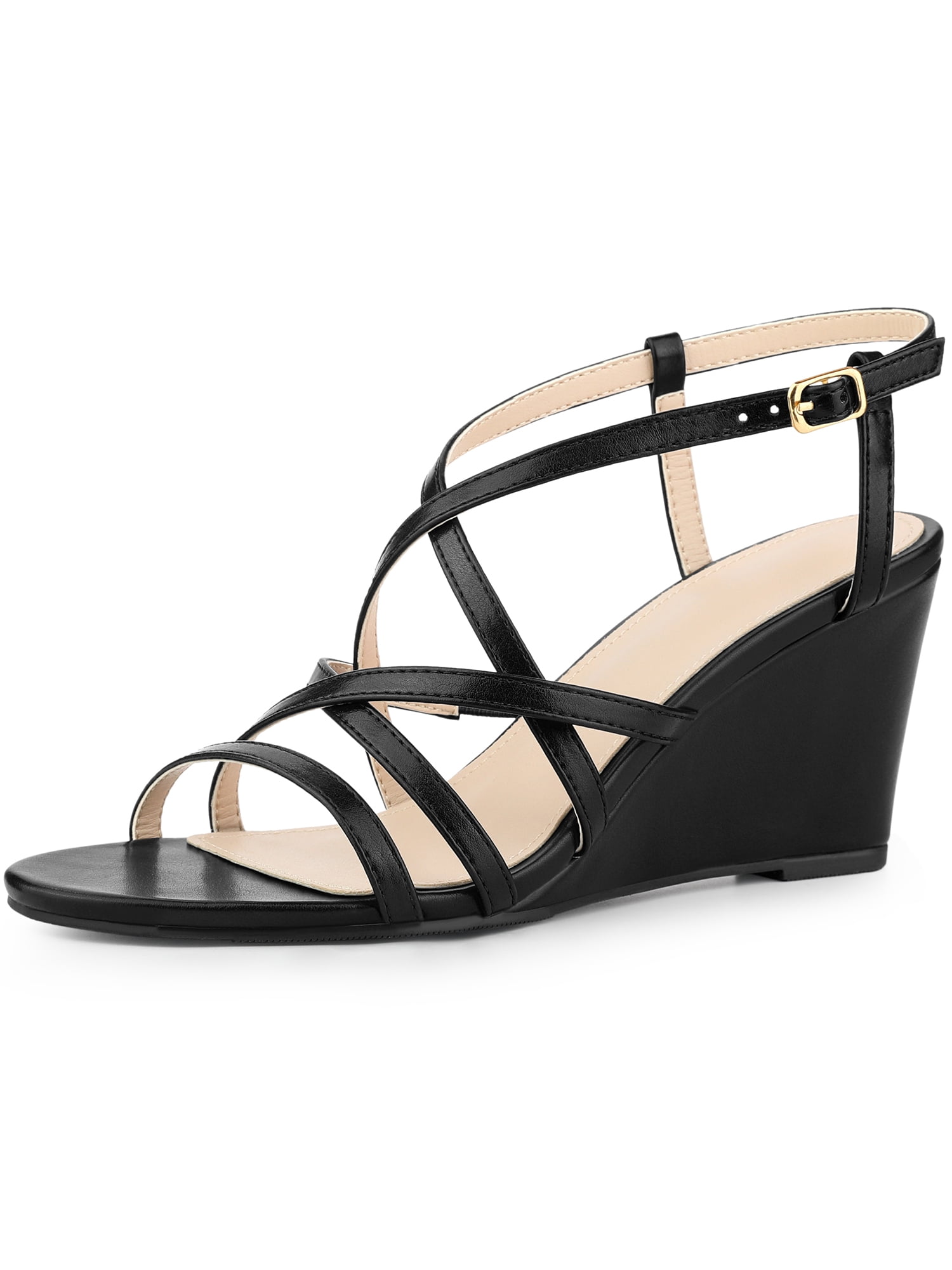 BLISSFUL STEP Strappys Wedge Crisscross Straps Buckle Wedges Sandals ...
