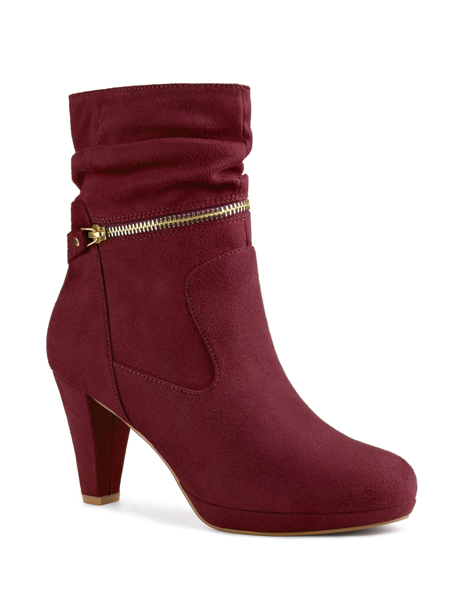 BLISSFUL STEP Women Ankle Zip Decor Platform Mid Calf Block Heels Boots ...