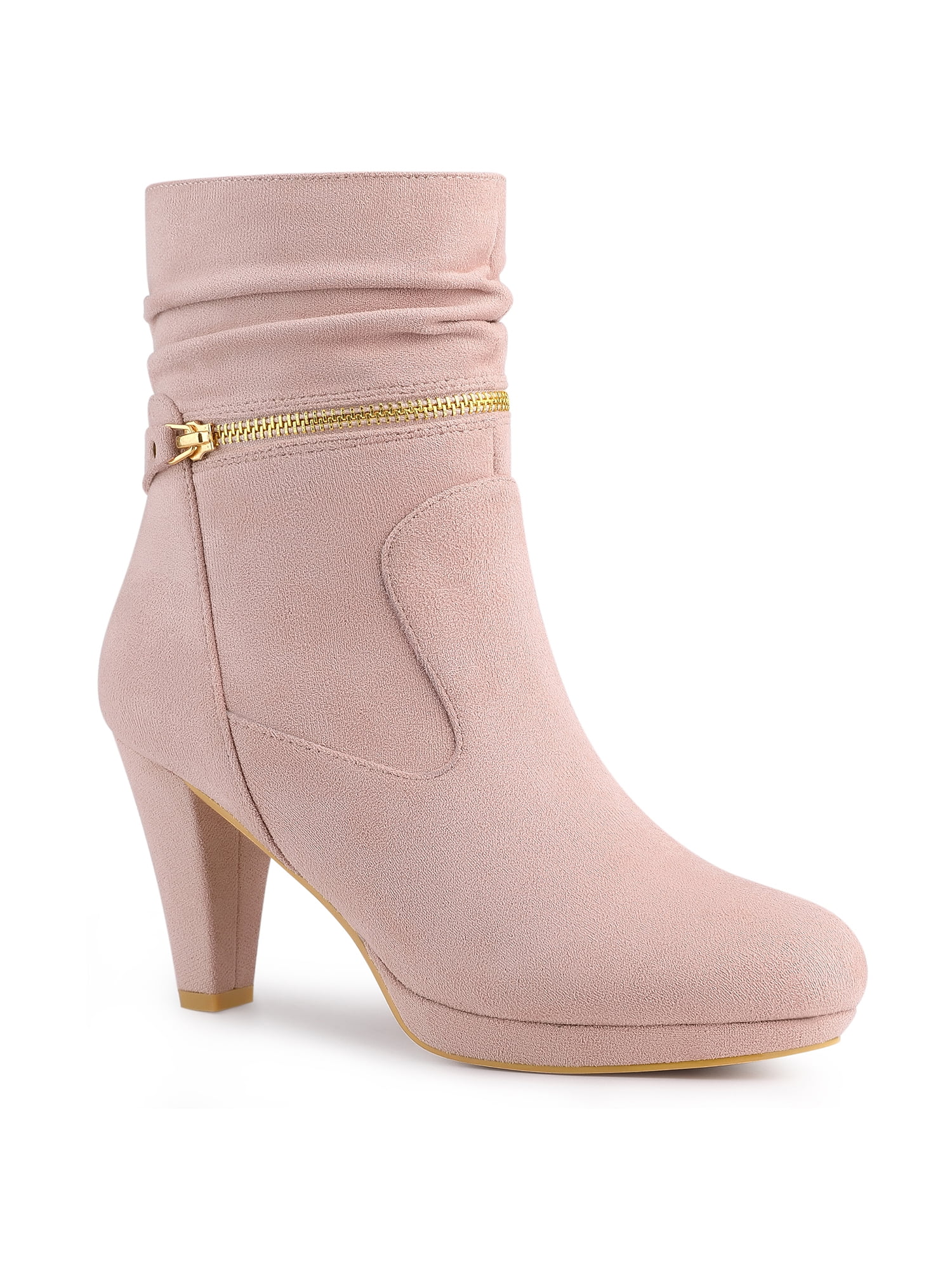 Perphy Women Ankle Zip Decor Platform Mid Calf Block Heels Boots ...