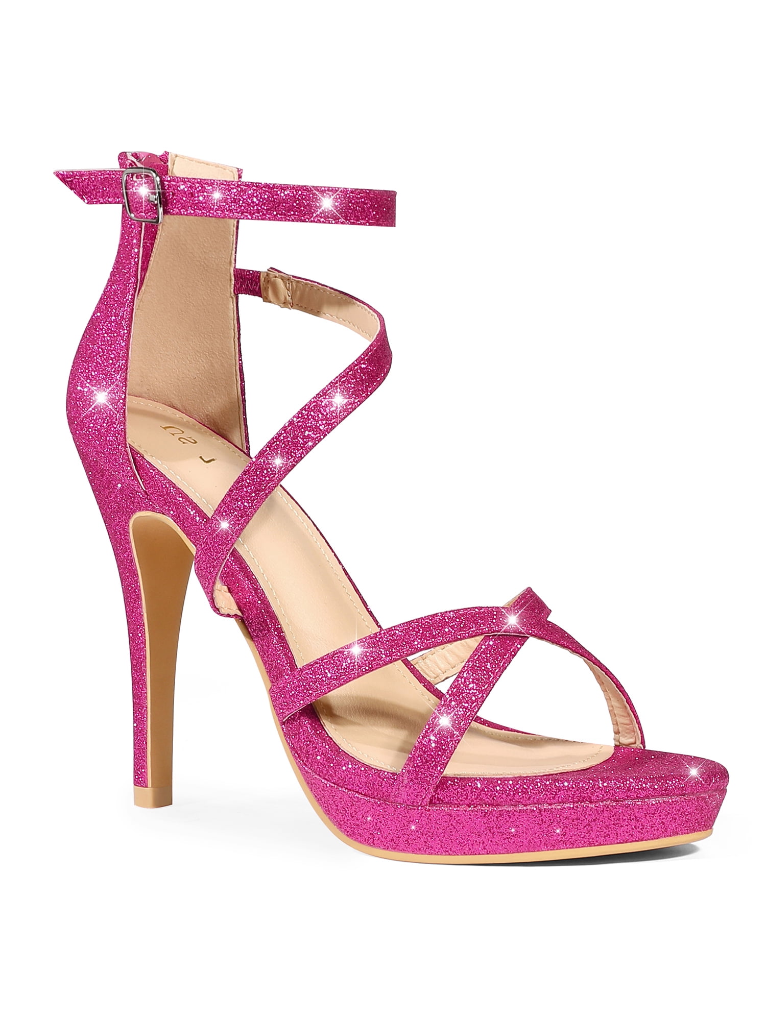 Perphy Women Glitter Platform Strappy Stiletto Heel Sandals - Walmart.com
