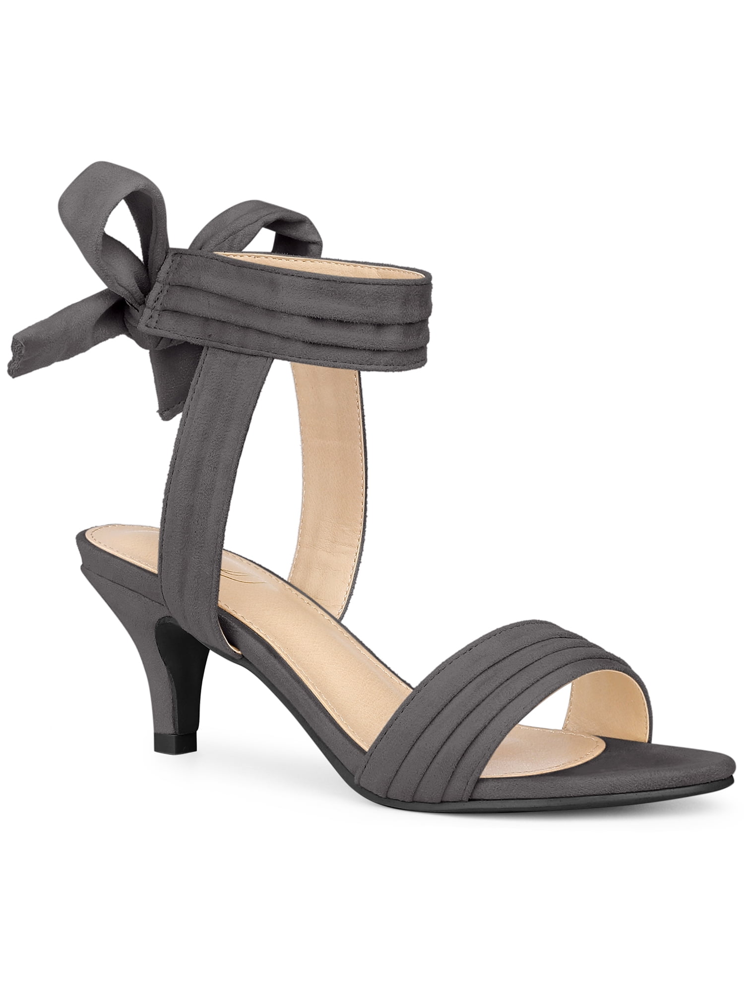 BLISSFUL STEP Women Open Toe Ankle Bow Tie Mid Heels Sandals Grey 10.5 ...
