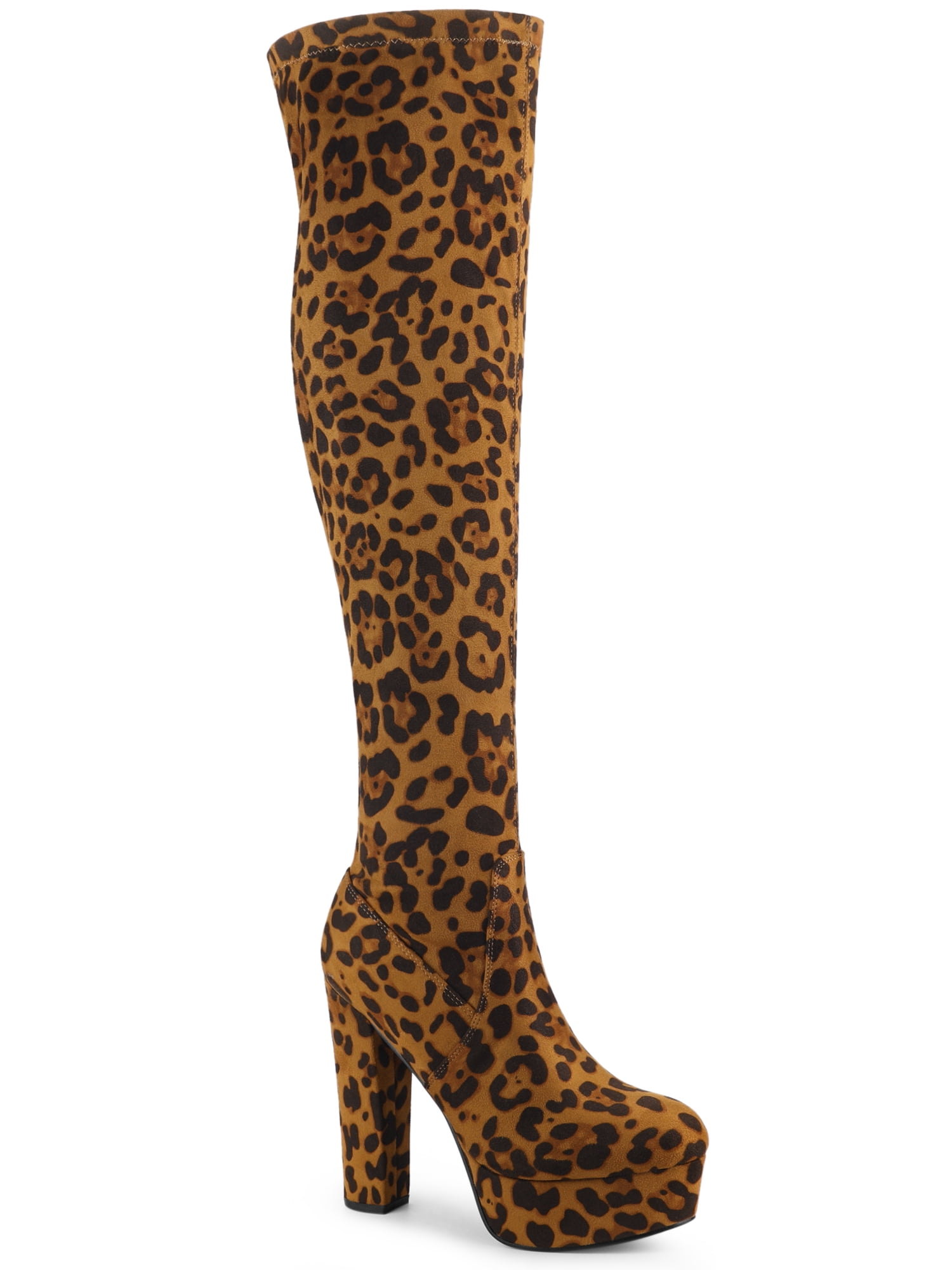 Perphy Women Platform Block Heel Over the Knee Thigh High Boots ...