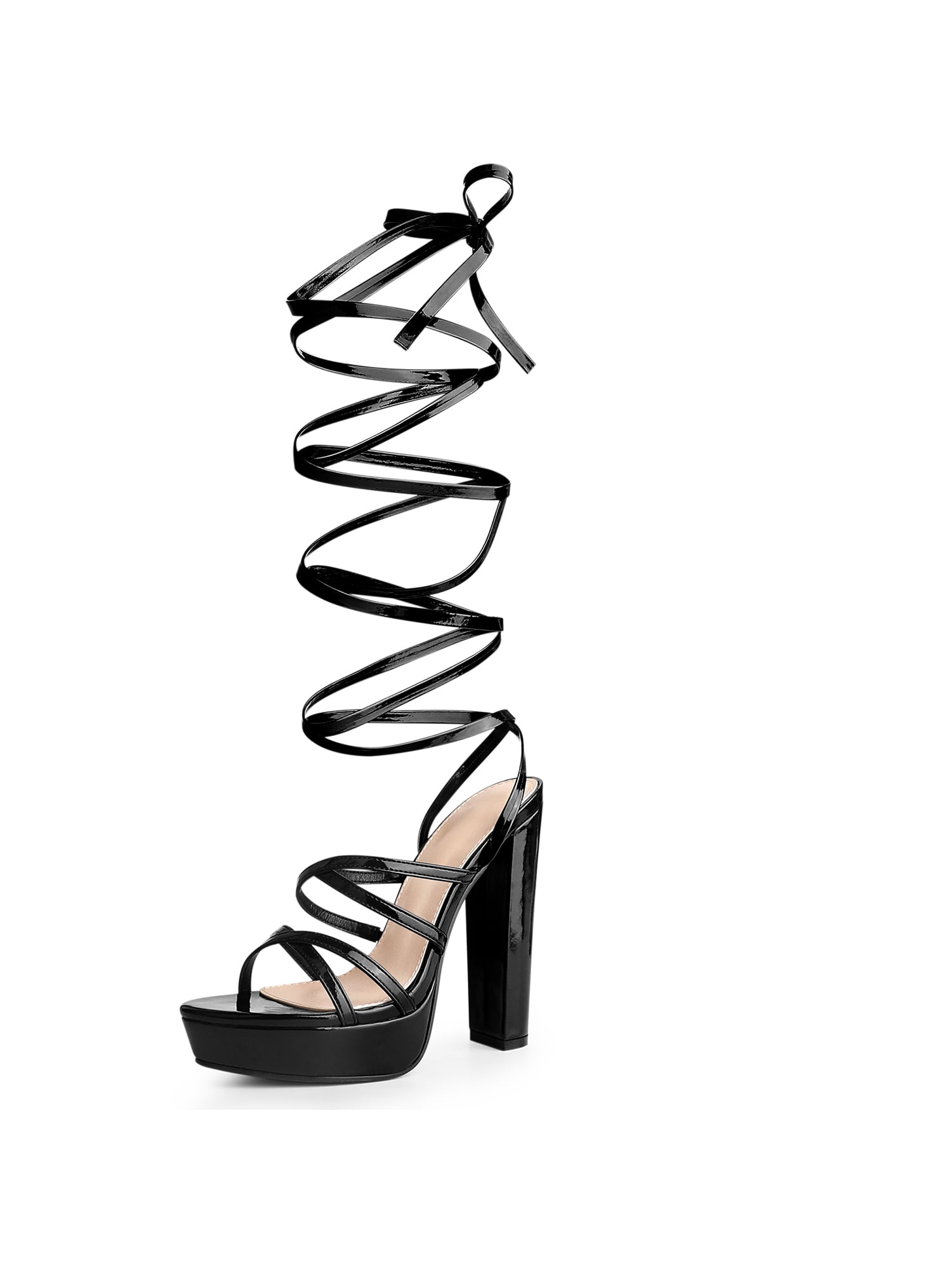 BLISSFUL STEP Women Platform Lace Up Block Heels Sandals for Women ...