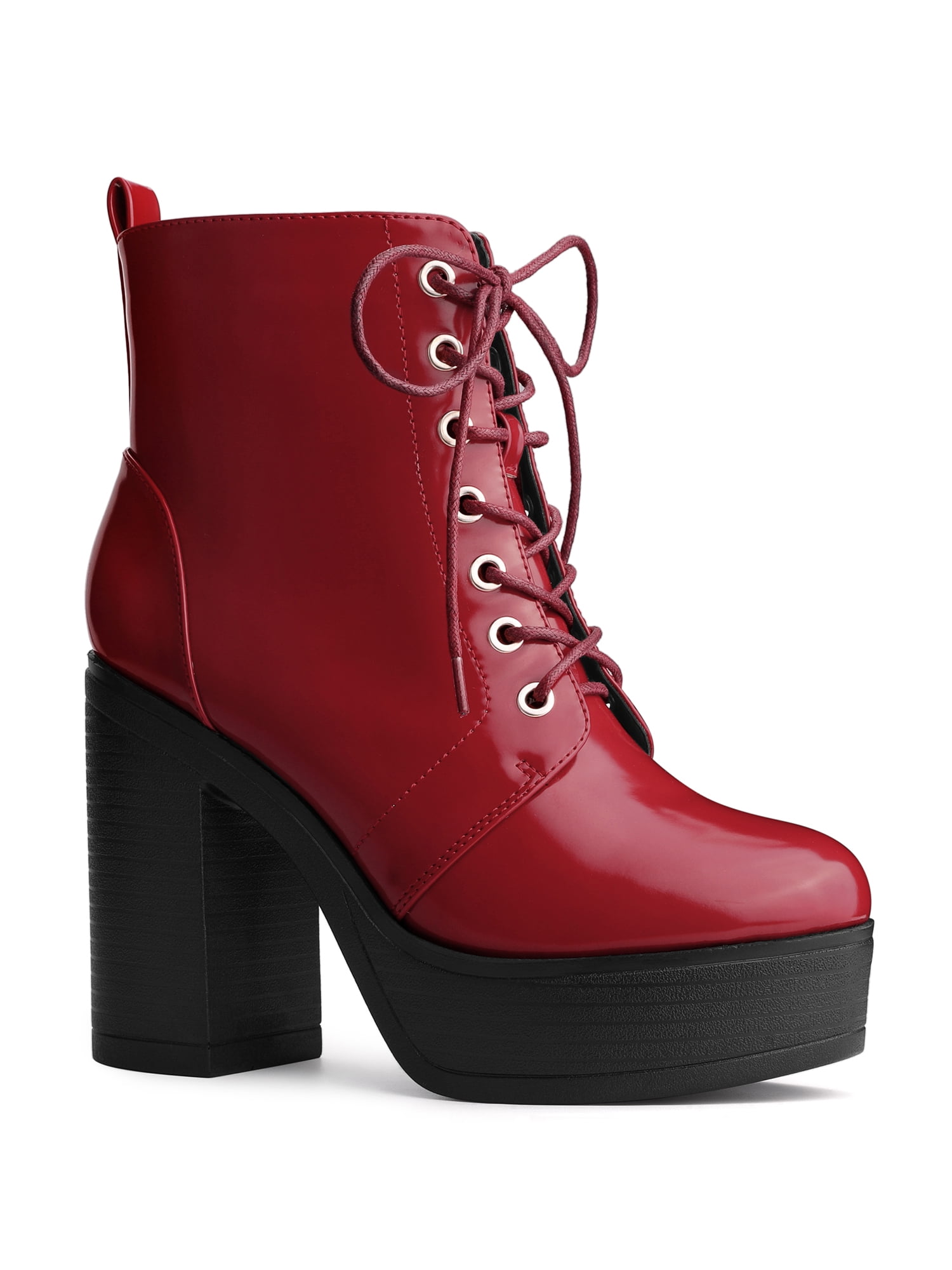 Perphy Women Platform Lace Up Chunky Heel Western Combat Boots ...