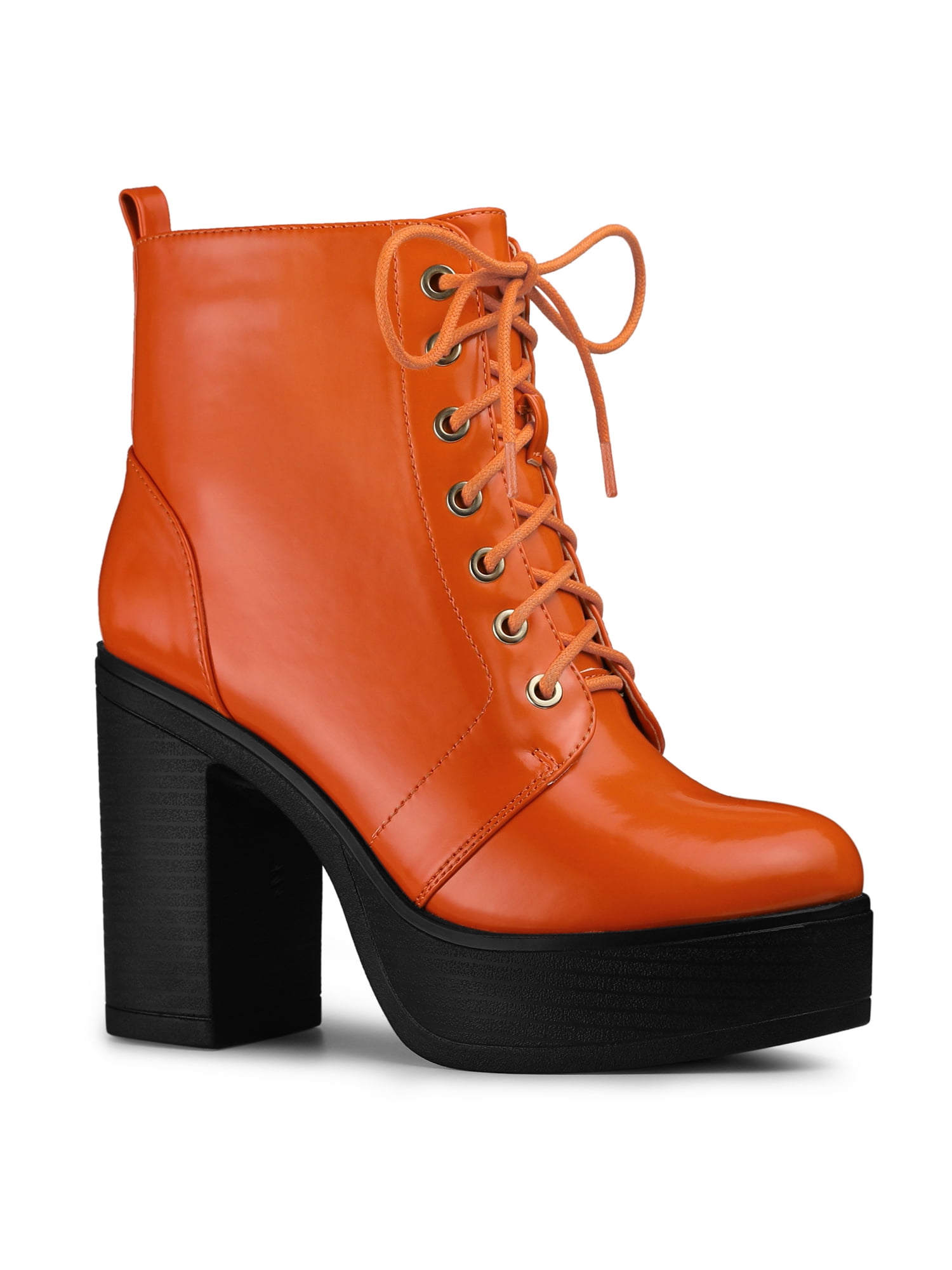 BLISSFUL STEP Women's Boots Platform Lace Up Chunky Heel Western Combat ...