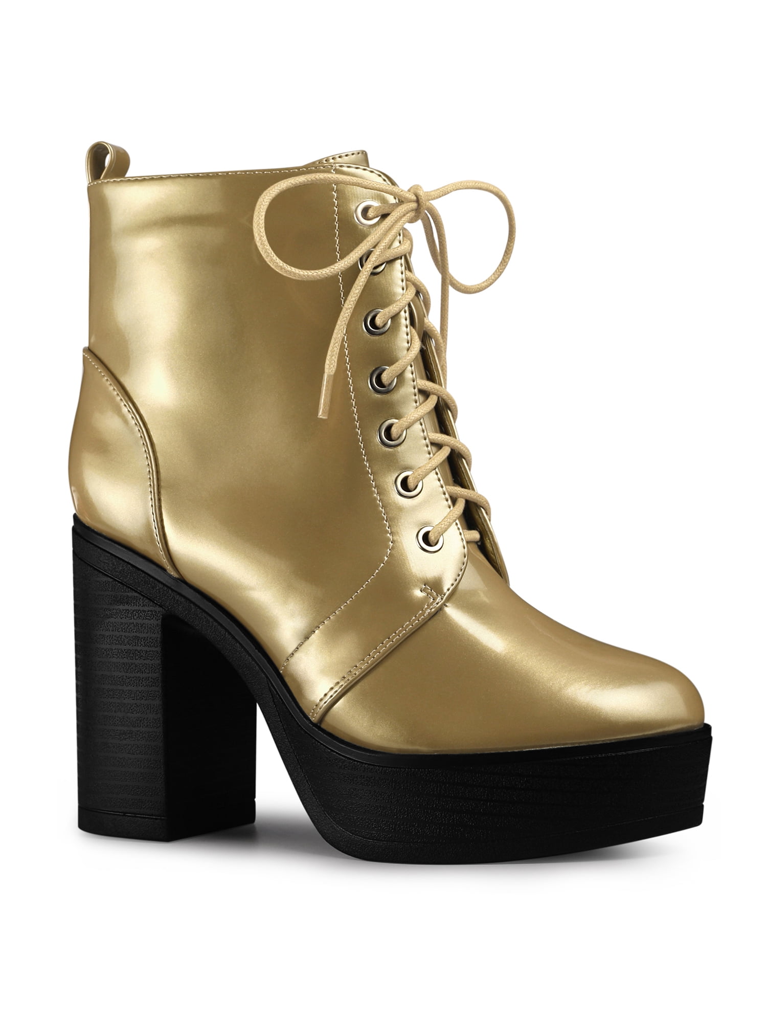 Perphy Women Platform Lace Up Chunky Heel Western Combat Boots ...