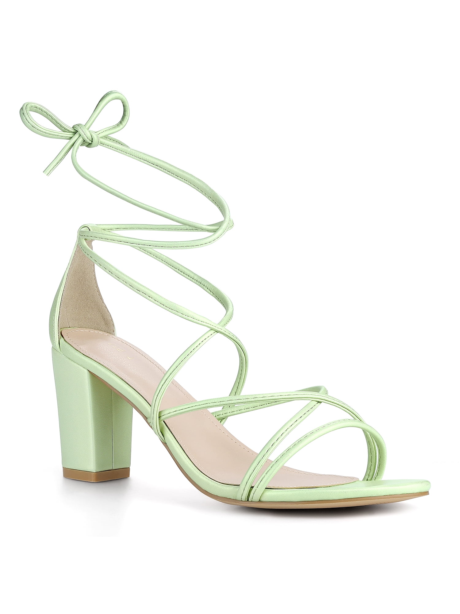 BLISSFUL STEP Women's Block Heel Sandal Strappy Lace Up Sandals Lime 7. ...
