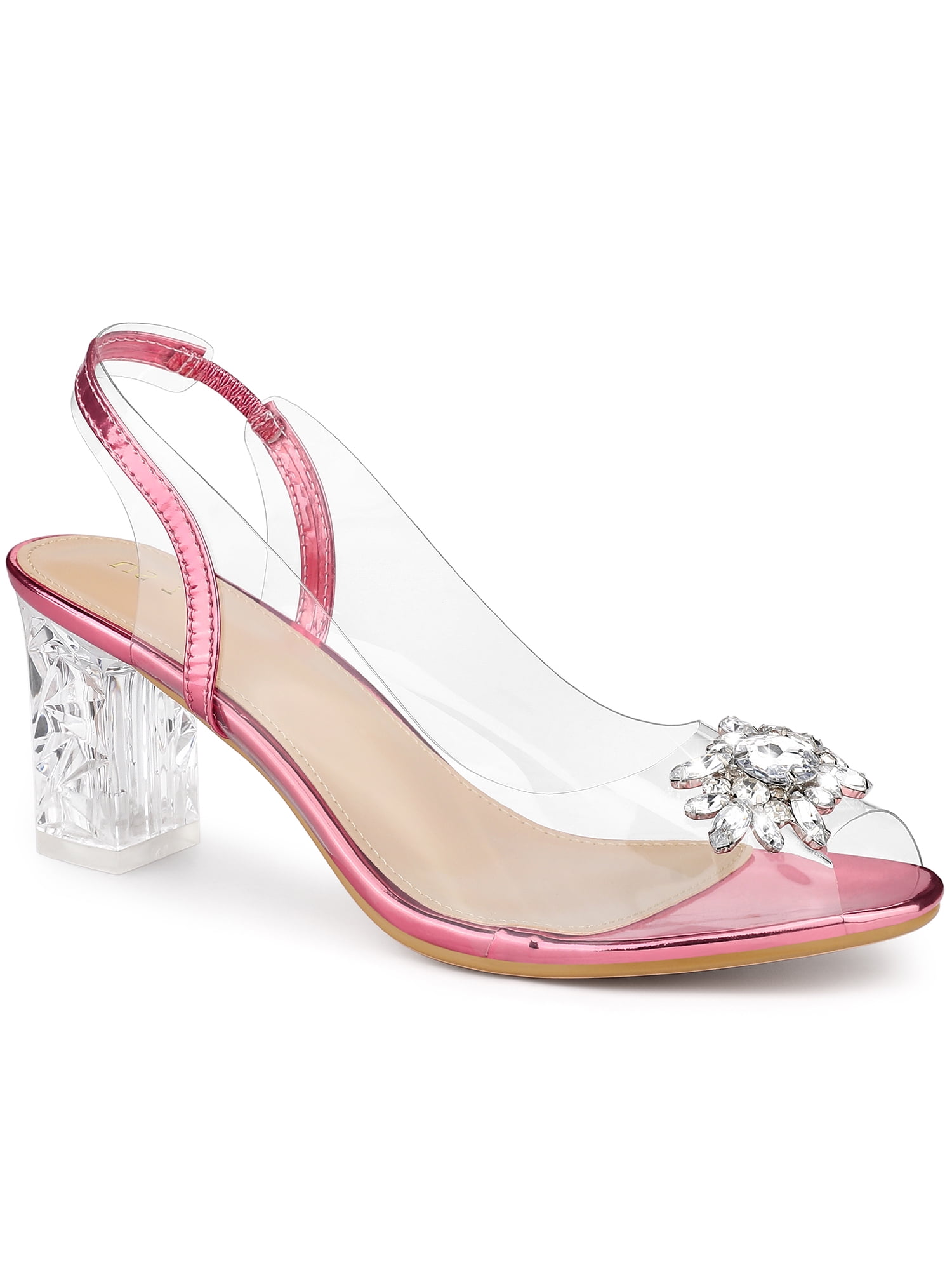 Perphy Womens Clear Slingback Rhines Peep Toe Block Heels Sandals