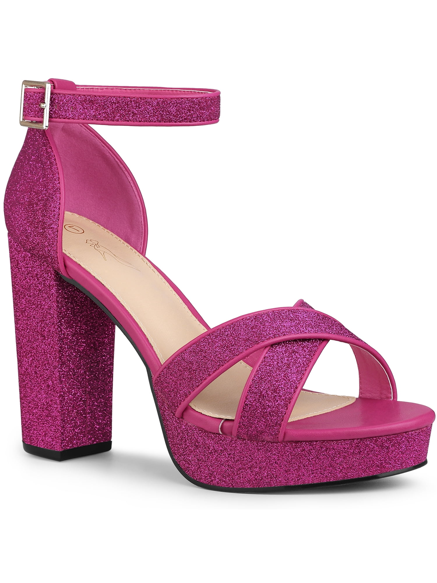 Perphy Women's Glitter Platform Crisscross Straps Block Heel Sandals ...