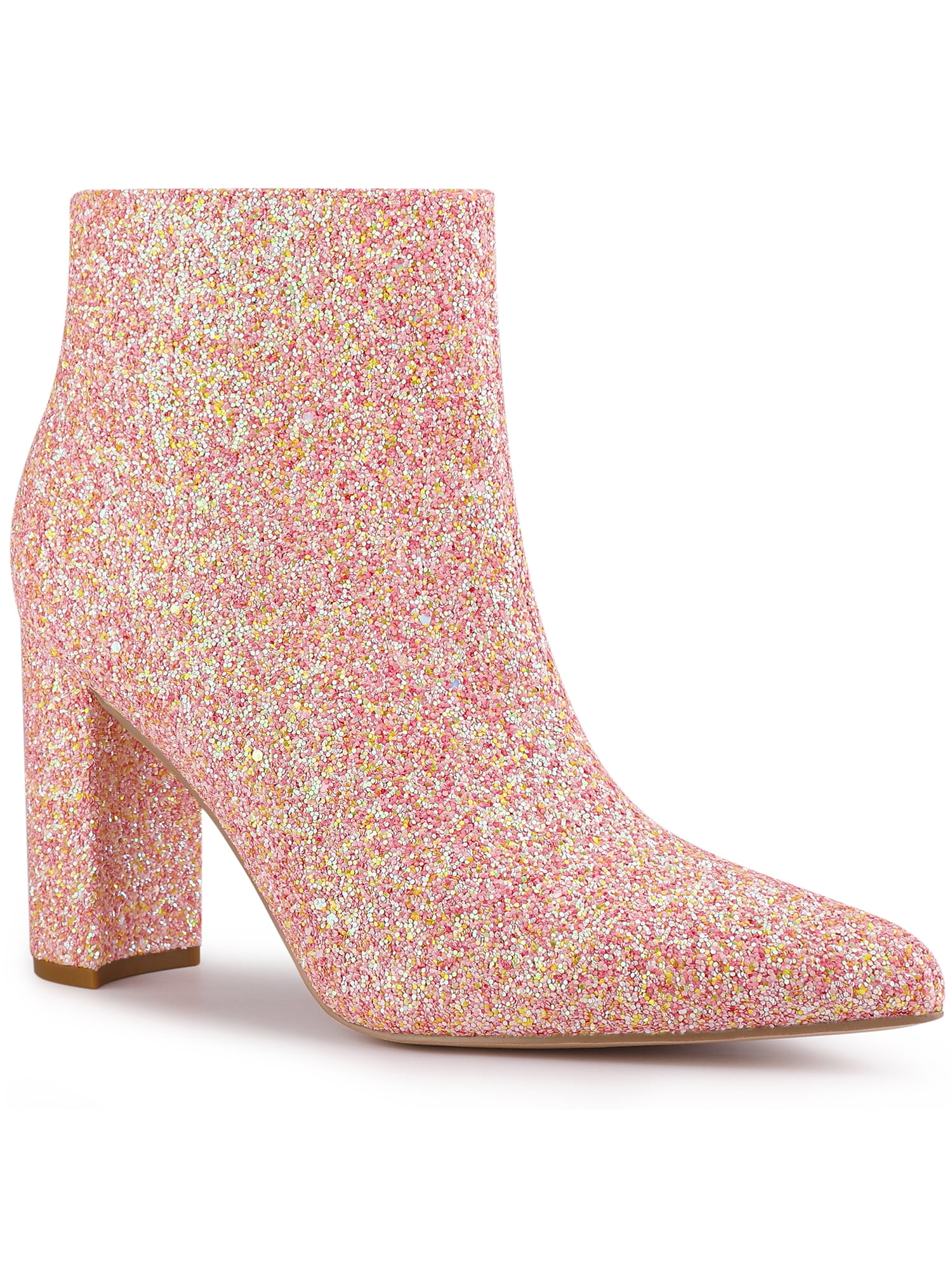 Perphy Women's Glitter Pointed Toe Block Heel Sparkly Booties Ankle ...