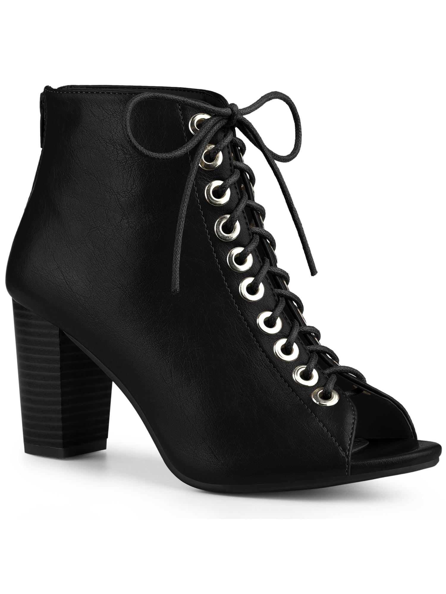 Perphy Womens Peep Toe Lace Up Block Heel Ankle Boots