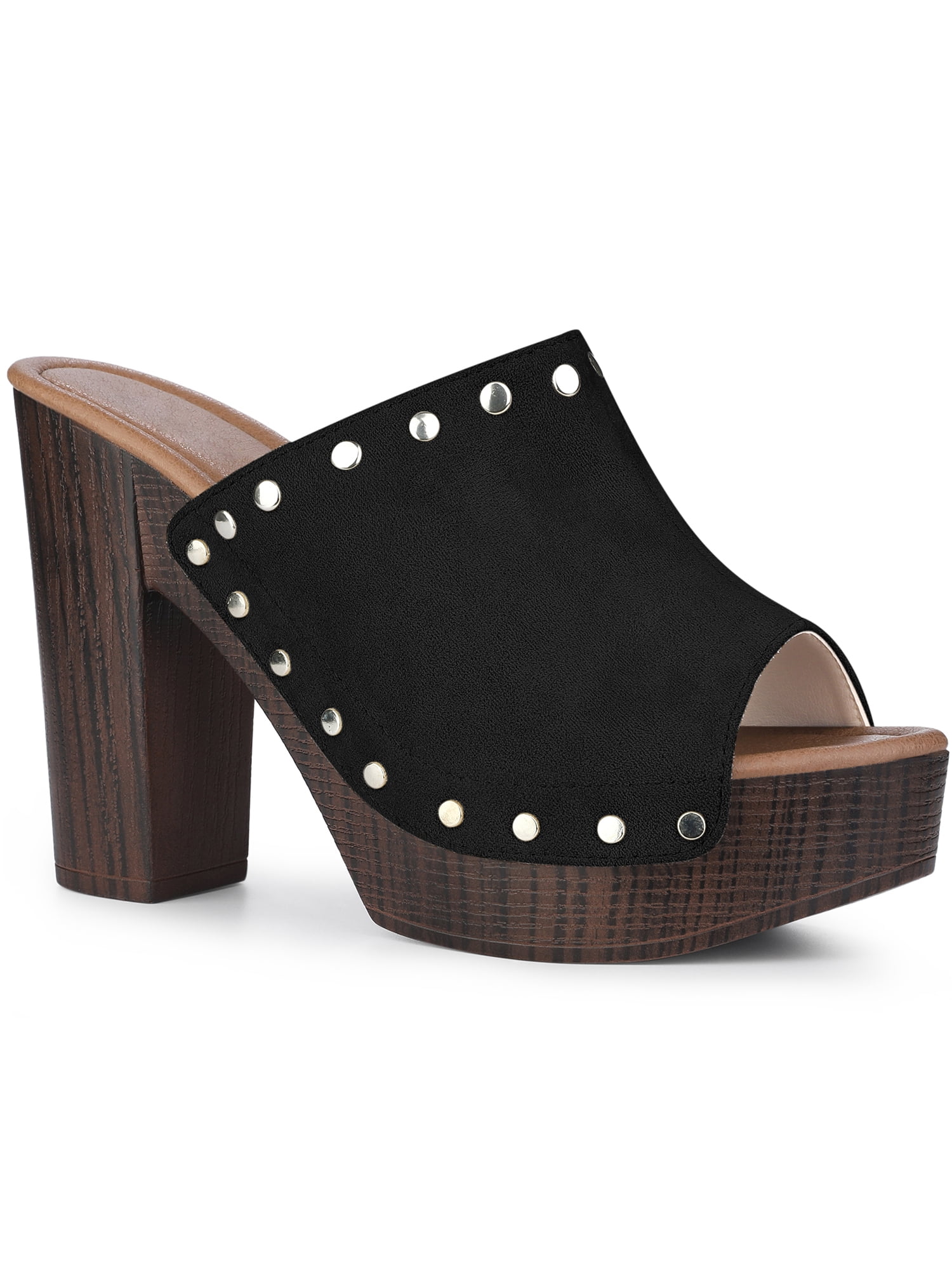 BLISSFUL STEP Women's Open Toe Platform Block Heel Slide Sandals Black ...