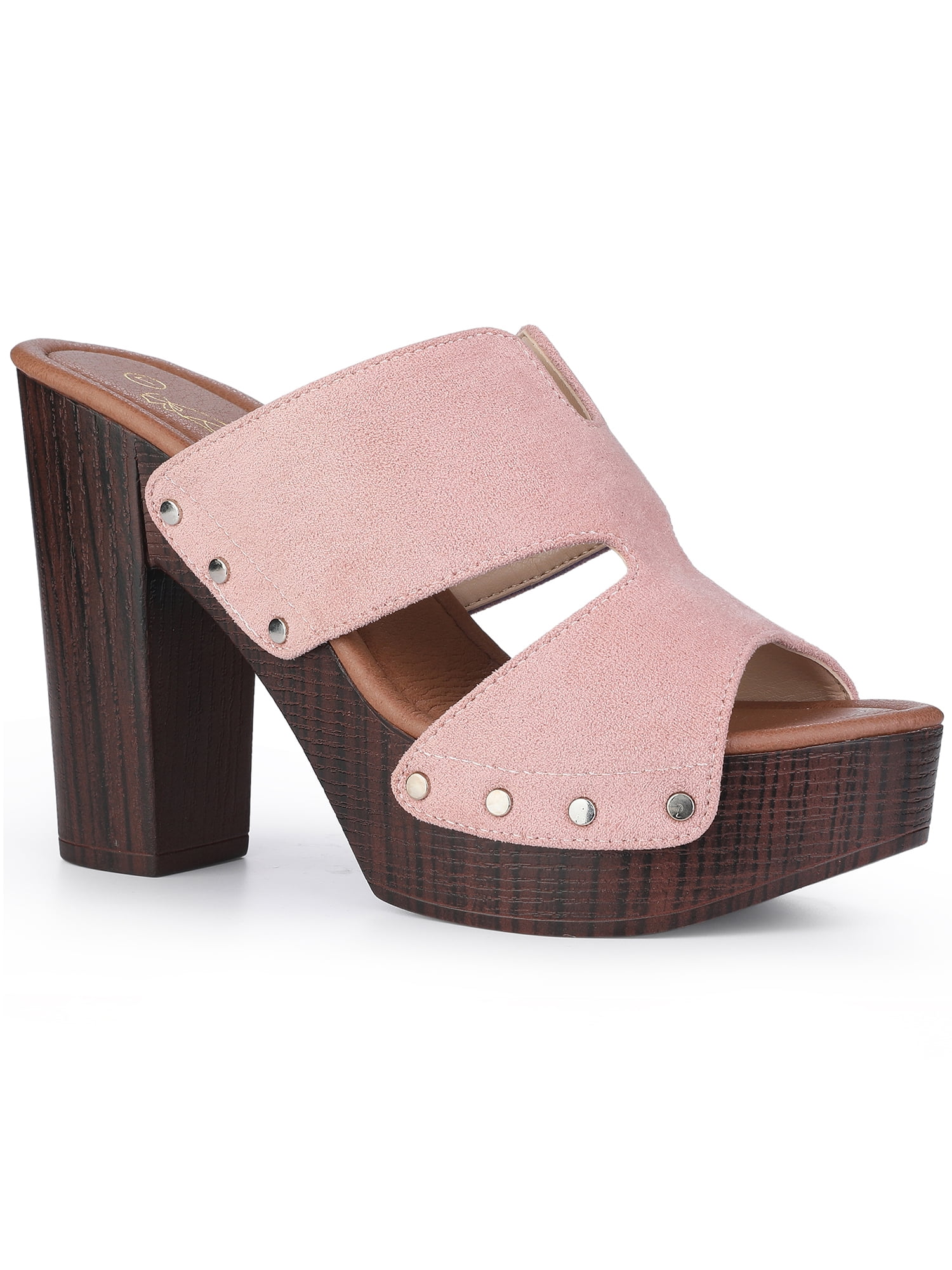 Perphy Women's Platform High Block Heel Slides Sandals - Walmart.com