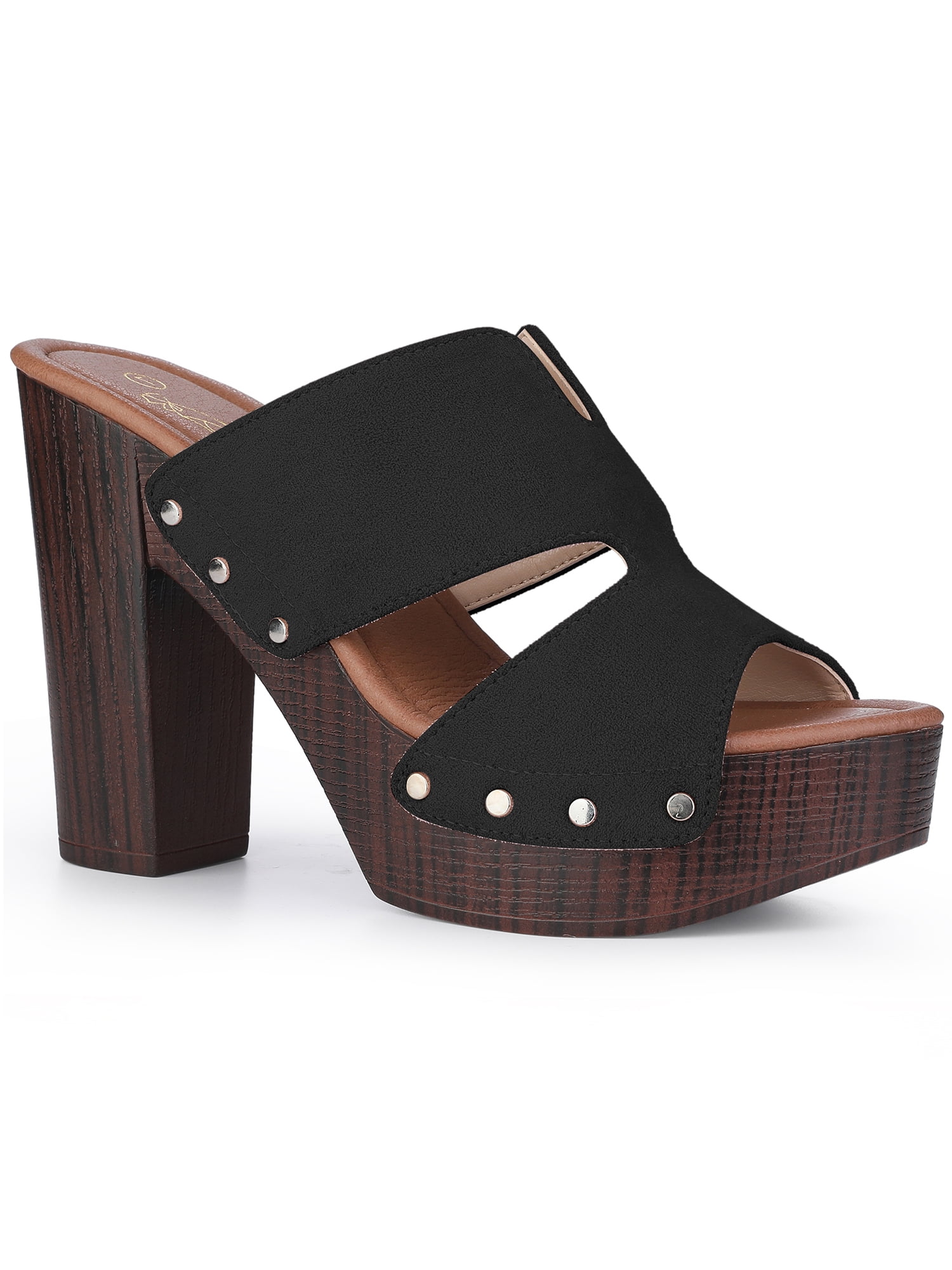 Perphy Women's Platform High Block Heel Slides Sandals - Walmart.com