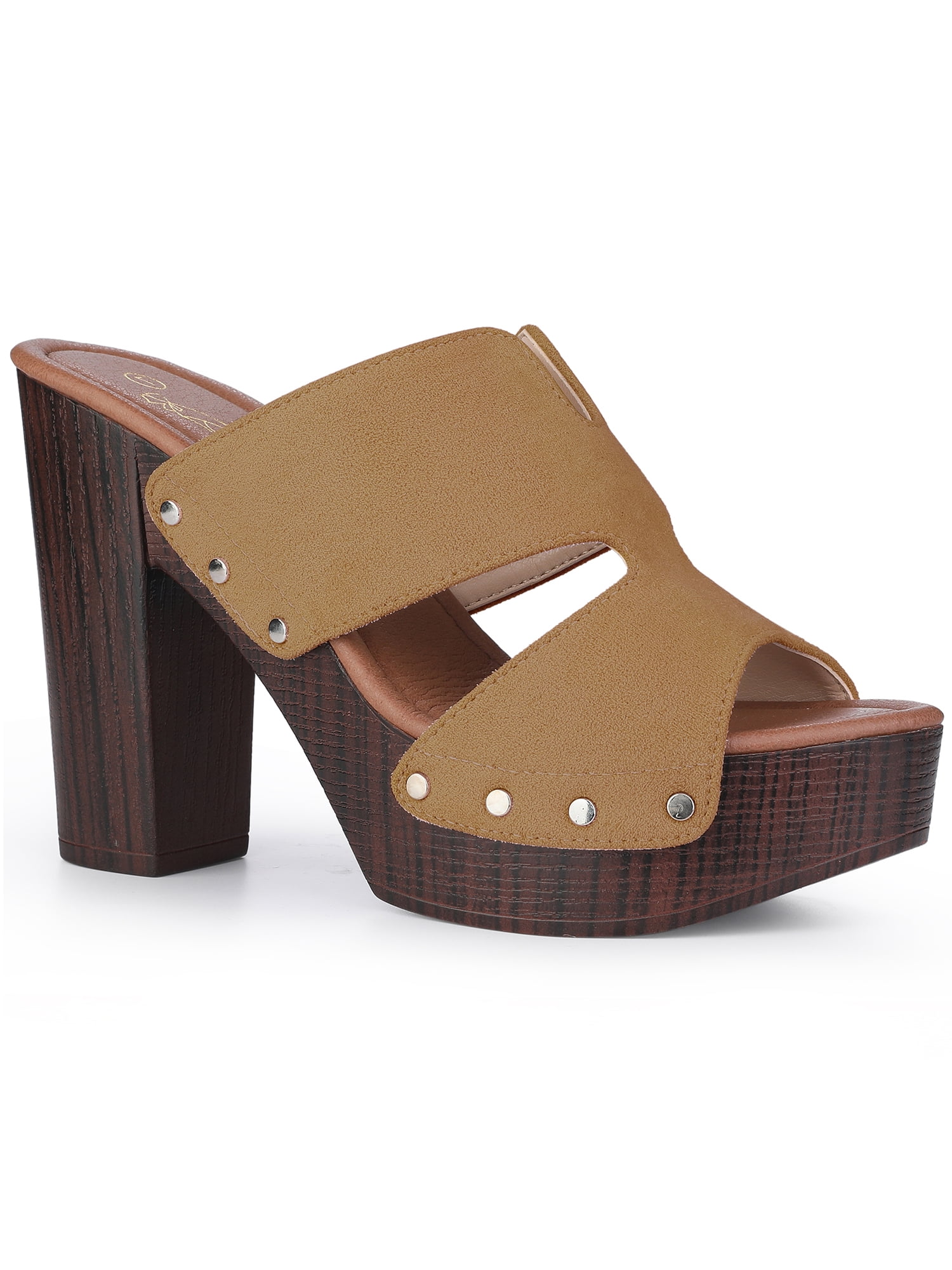 BLISSFUL STEP Women's Platform High Block Heel Slides Sandals - Walmart.com